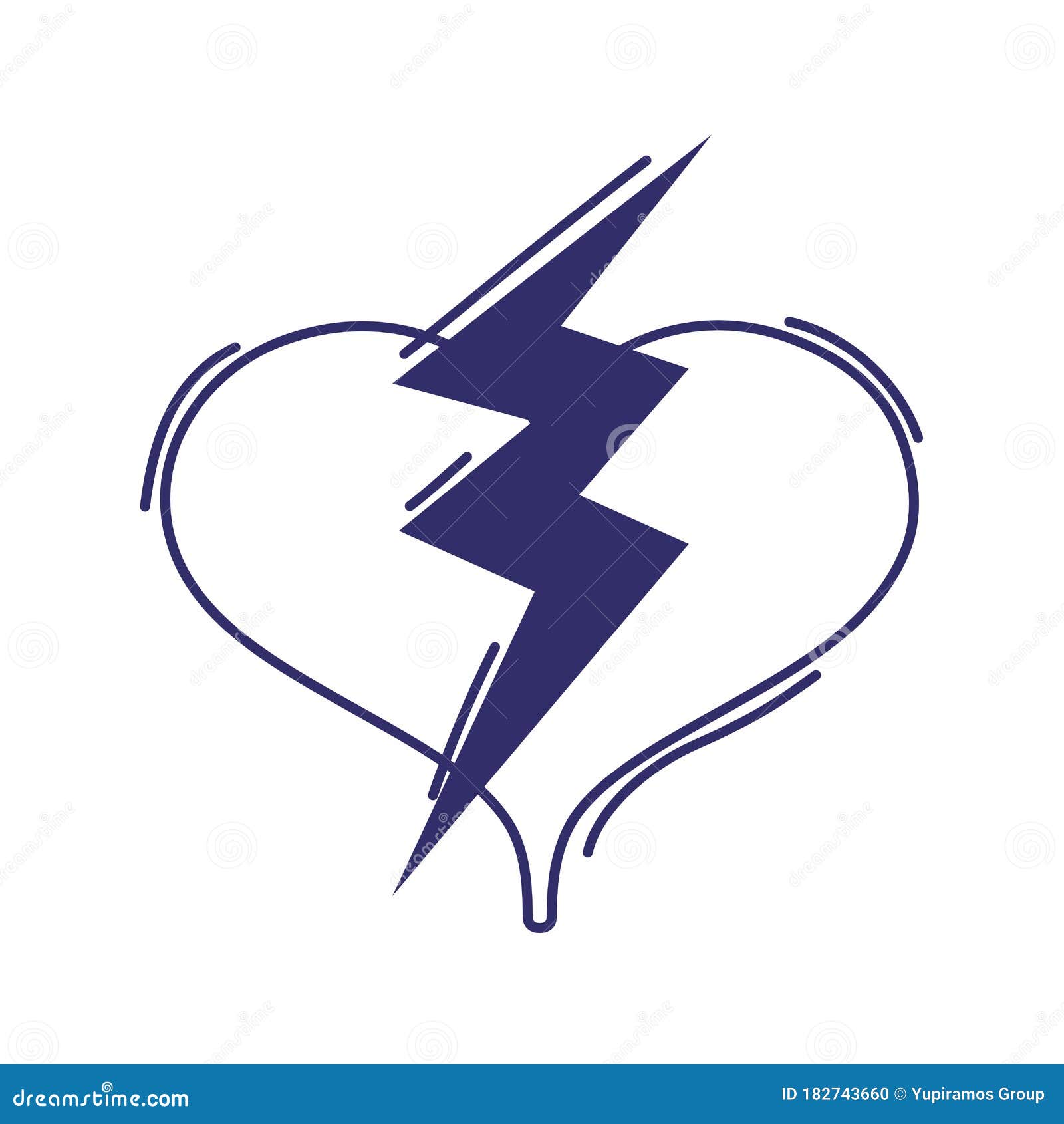 Heart Love Power Thunderbolt Design Isolated Icon Stock Vector ...