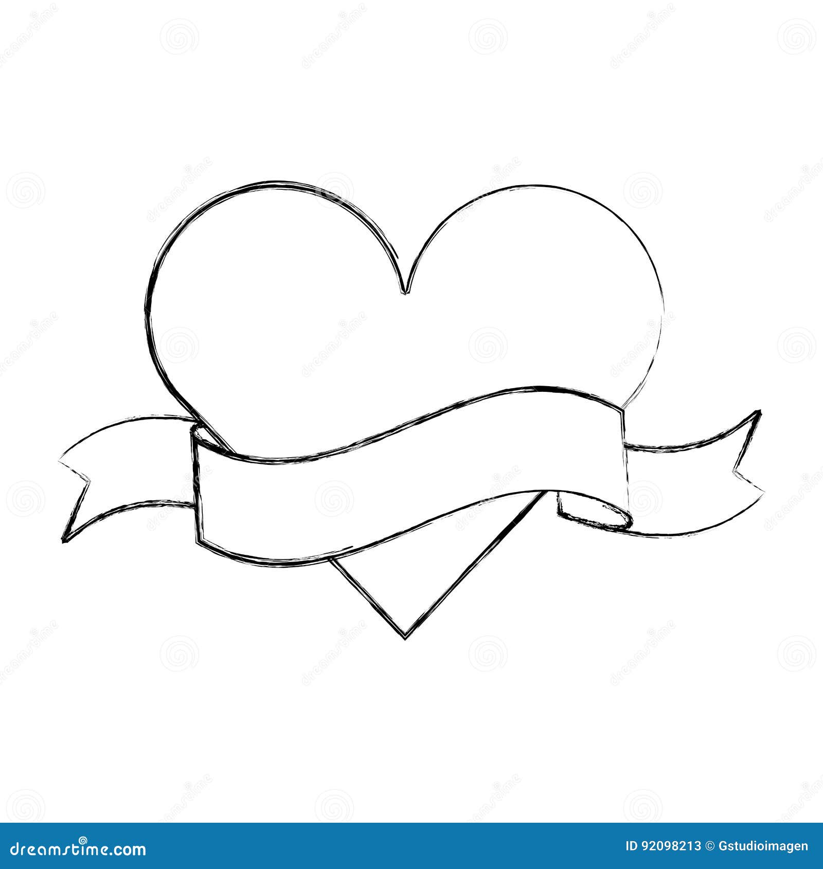 Heart Love with Ribbon Romantic Icon Stock Vector - Illustration of ...