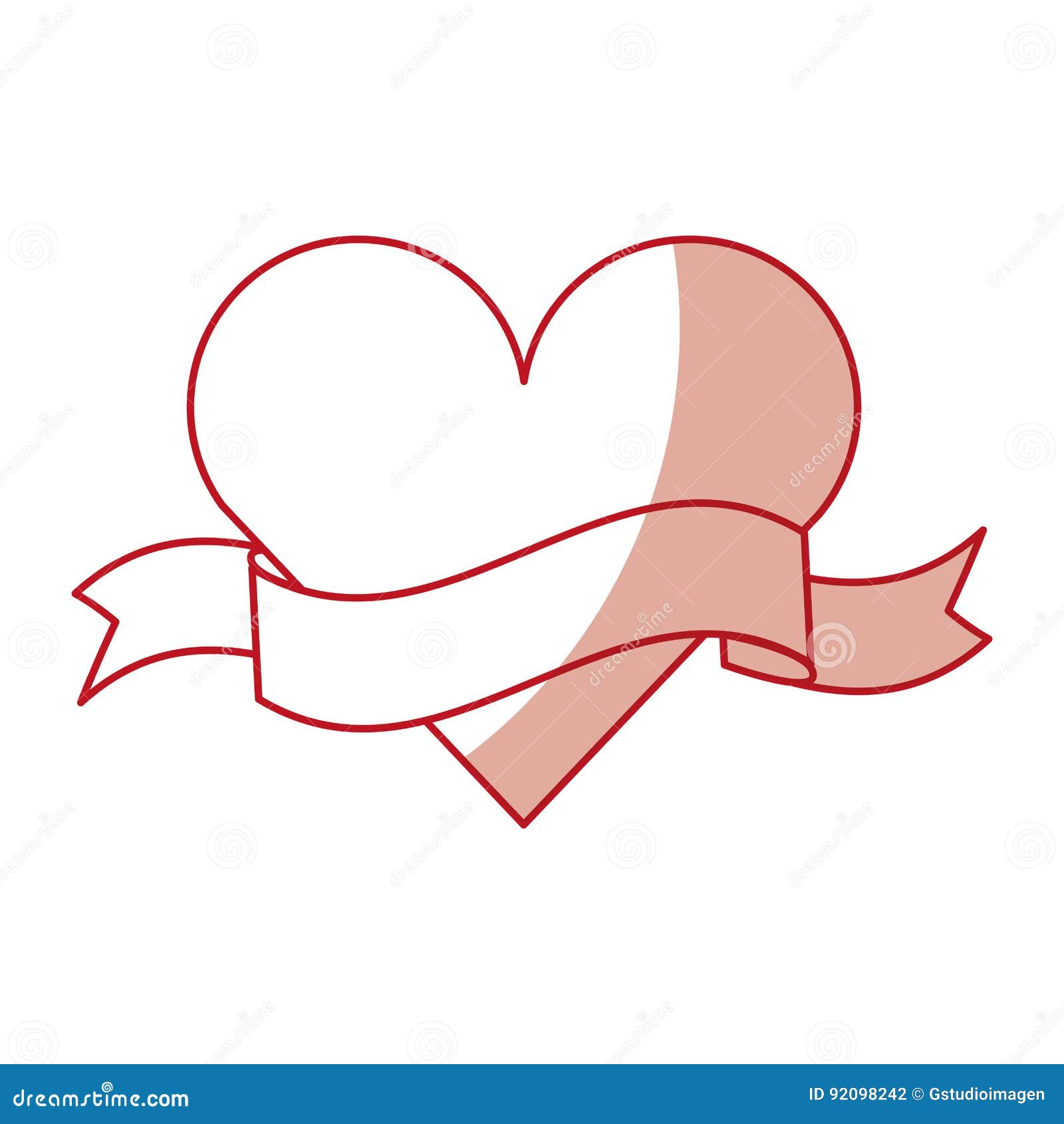 Heart Love with Ribbon Romantic Icon Stock Vector - Illustration of ...