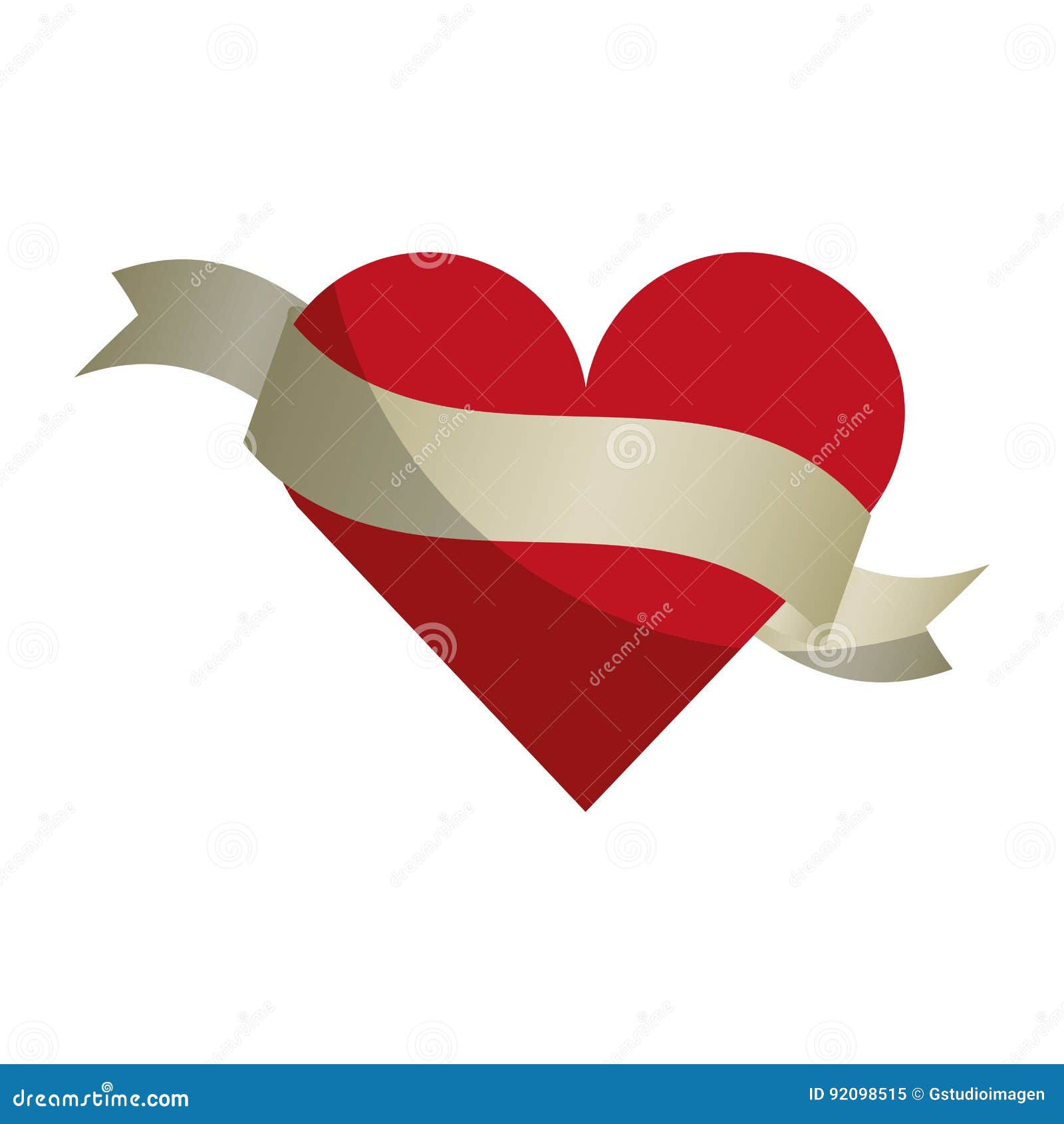 Heart Love with Ribbon Romantic Icon Stock Vector - Illustration of ...