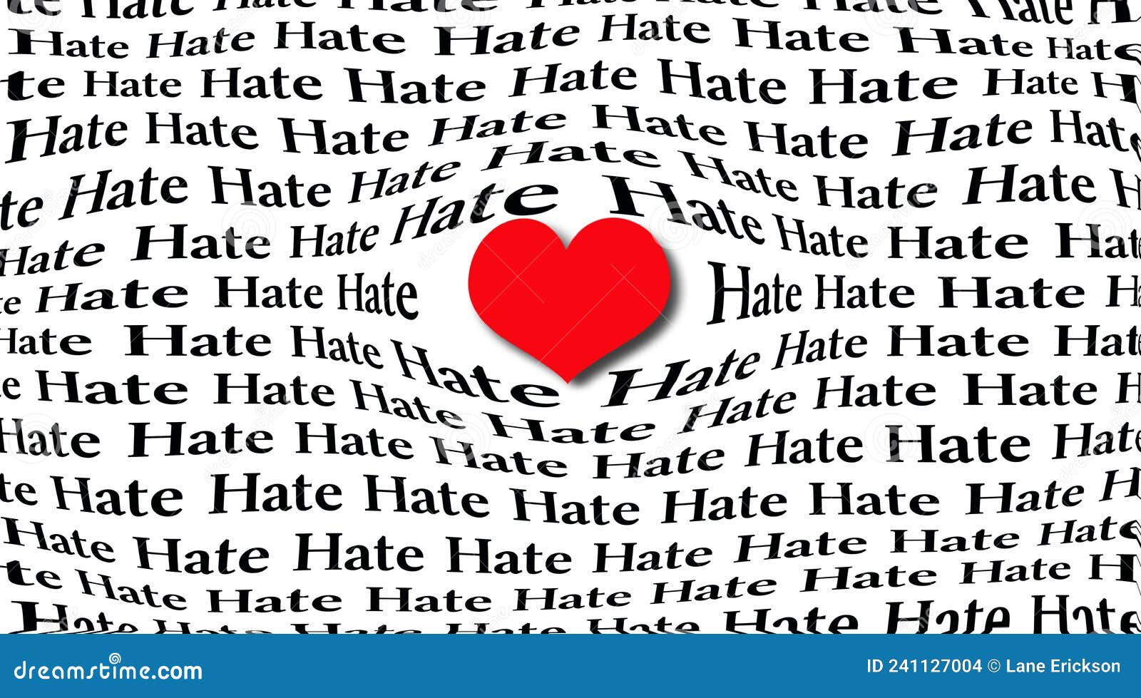 Heart of Love Surrounded by Hate Words on White Background Stock ...