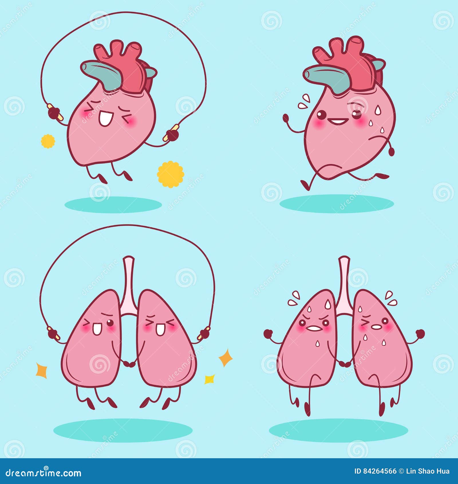 Heart and lung do exercise stock vector. Illustration of comic - 84264566