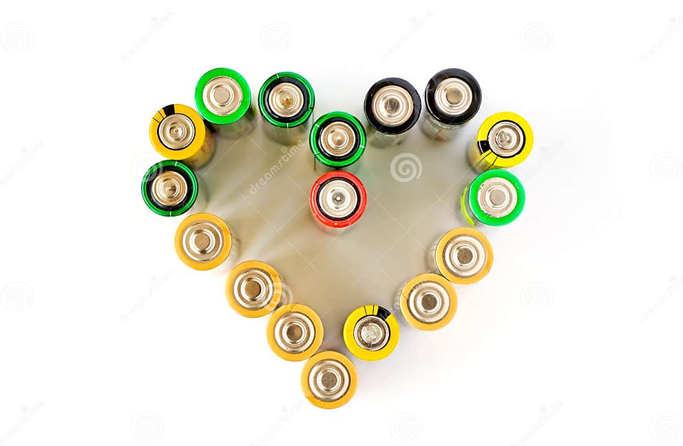 A Heart Made from AA Batteries Isolated Stock Photo - Image of heart ...