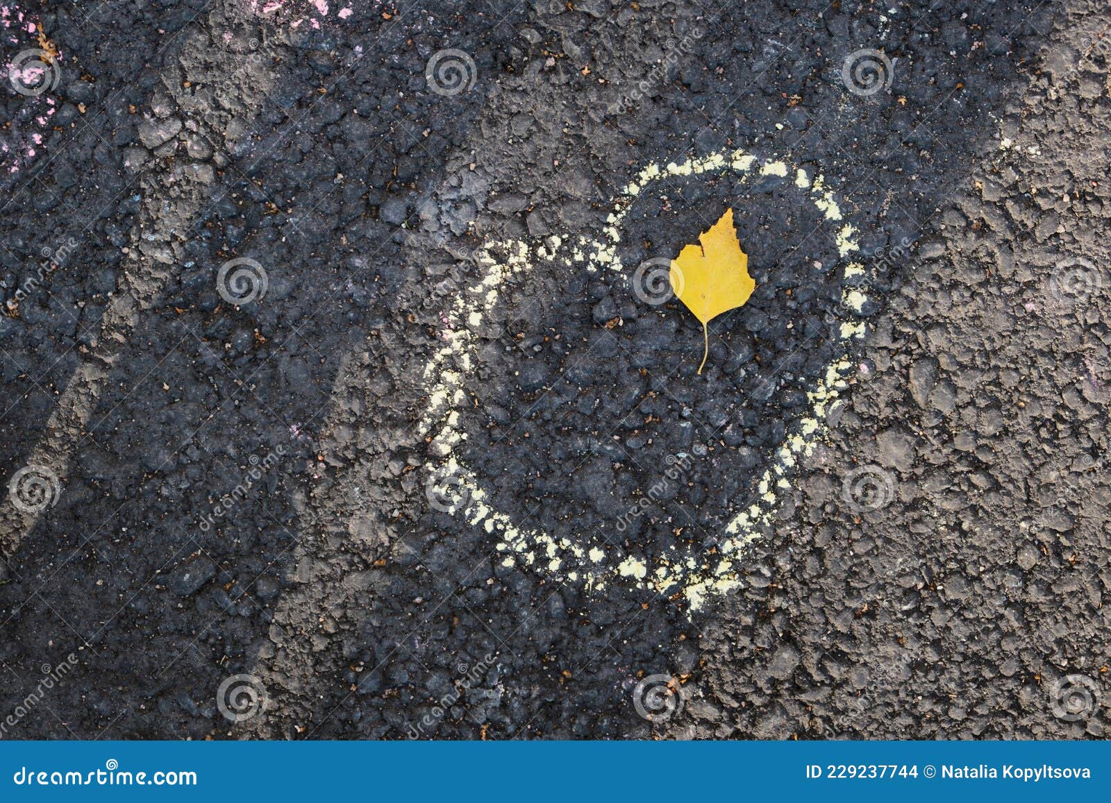 Heart Made with Cahlk on Asphalt and Autumn Leaf, Sun and Shadows Stock ...