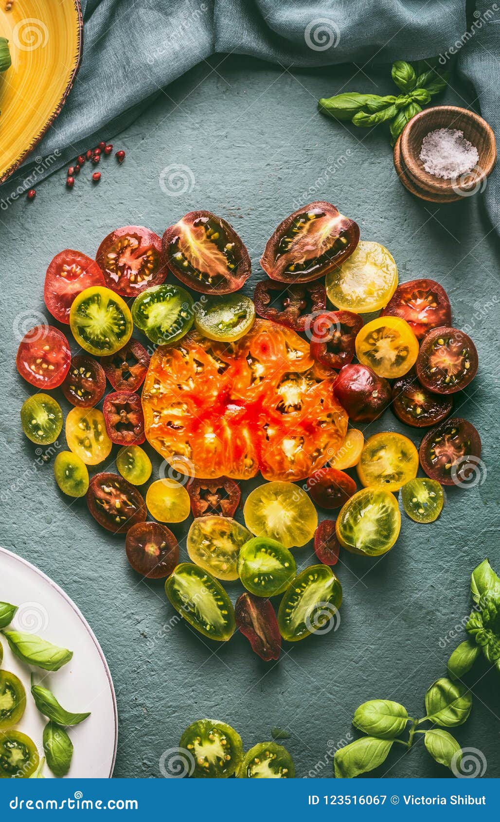 Heart Made with Colorful Sliced Tomatoes Stock Image - Image of ...