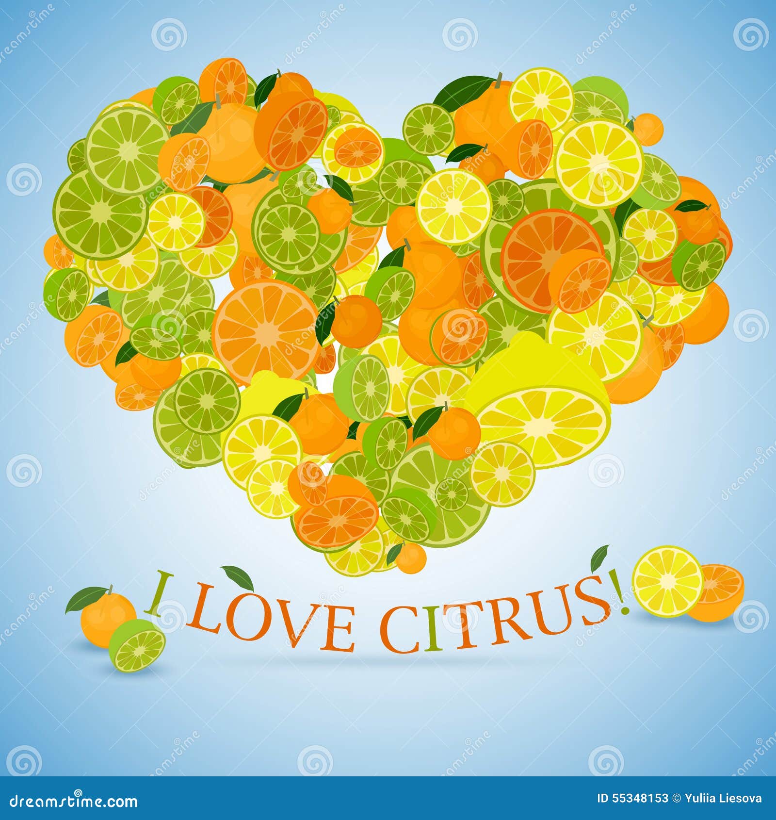 Heart Made of Different Citrus with the Text Below Stock Vector ...