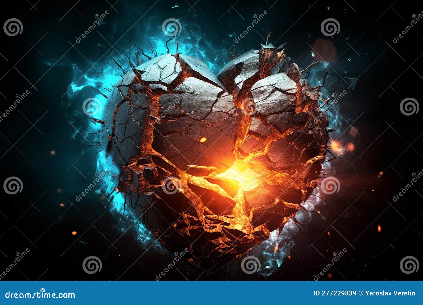 A Heart Made of Fire, Ice, and Thunder on a Futuristic Background ...