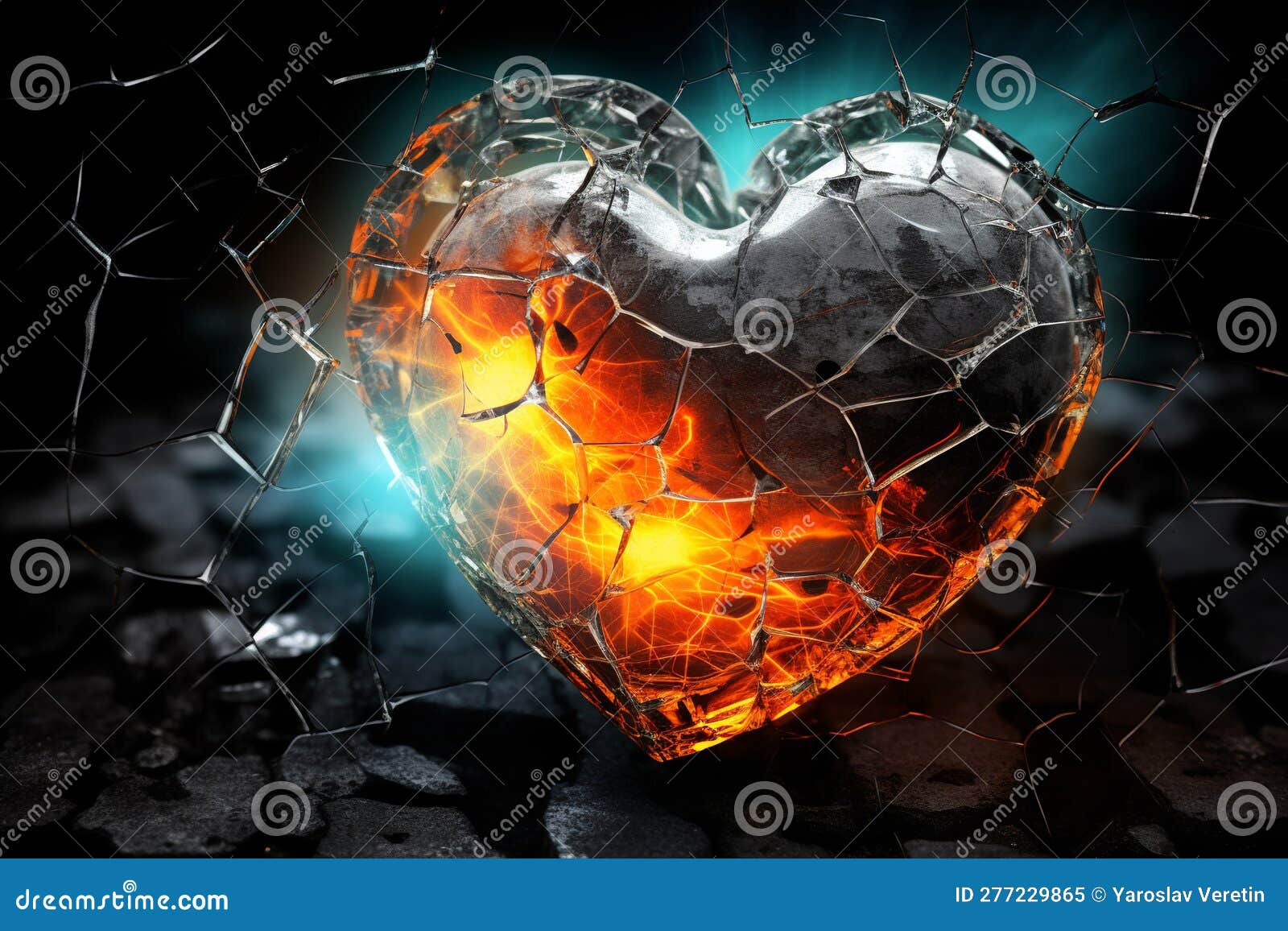A Heart Made of Fire, Ice, and Thunder on a Futuristic Background ...
