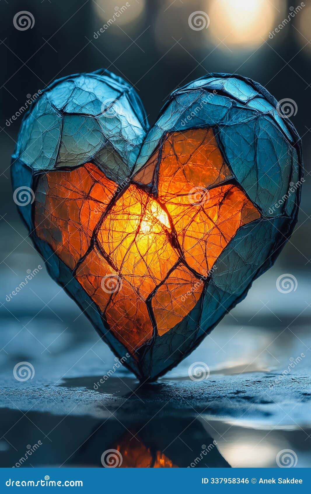 A Heart Made of Glass with a Light Inside. the Heart is Broken and the ...