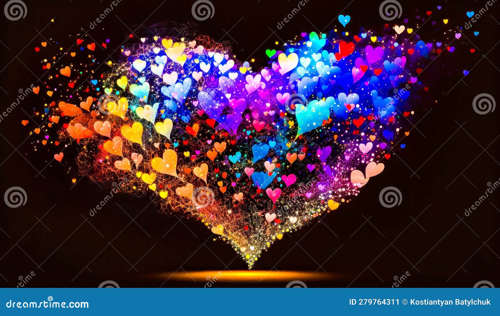 Heart Made Out of Hearts on Black Background with Light Effect ...