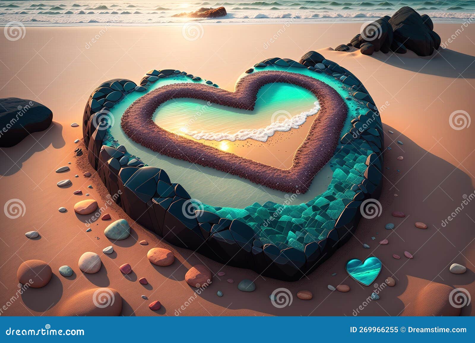 Heart Made Out of Rocks on a Beach by AI Generated Stock Illustration ...