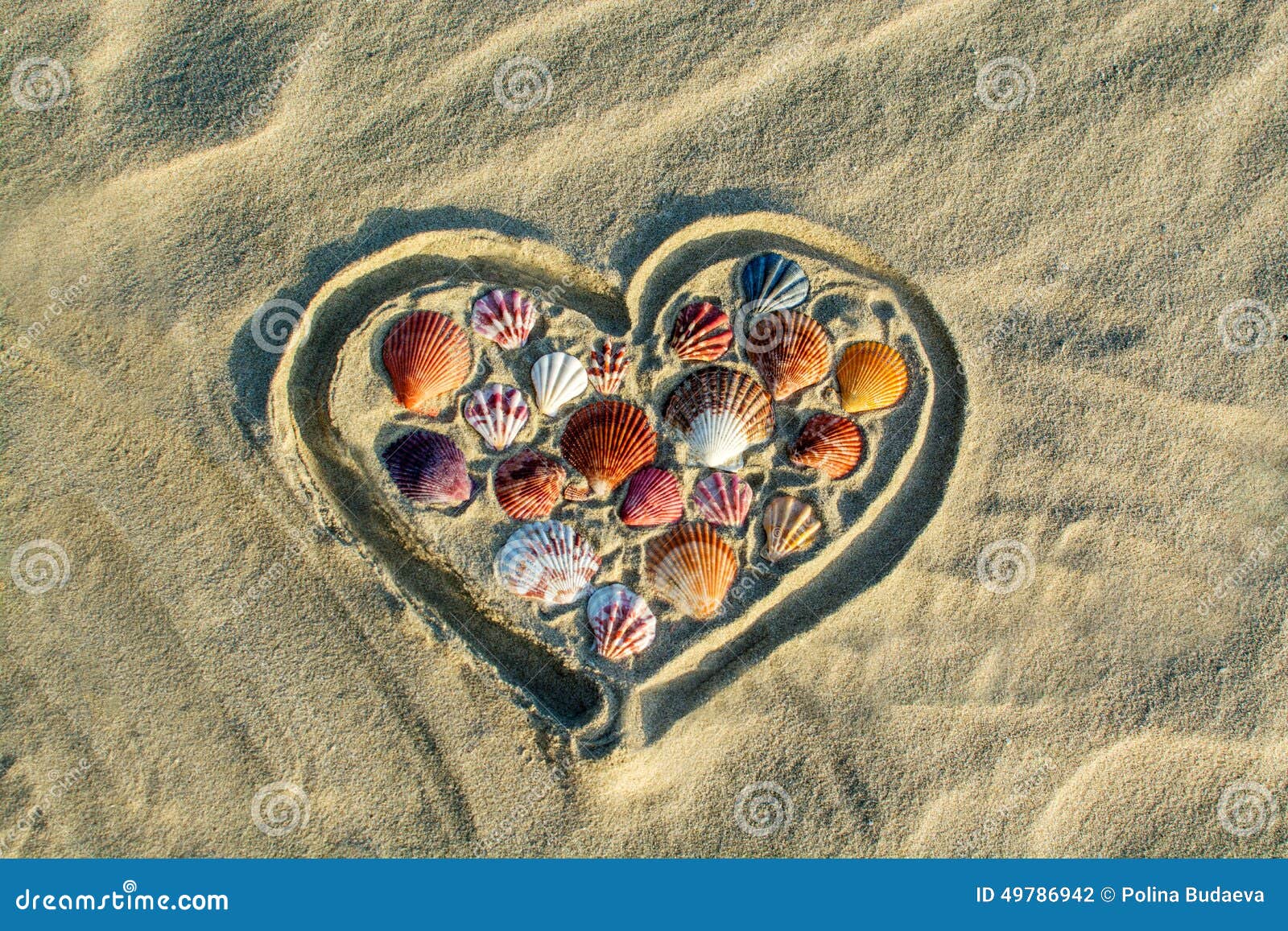 Heart Made of Sea Shells Lying on Sand Stock Photo - Image of ...