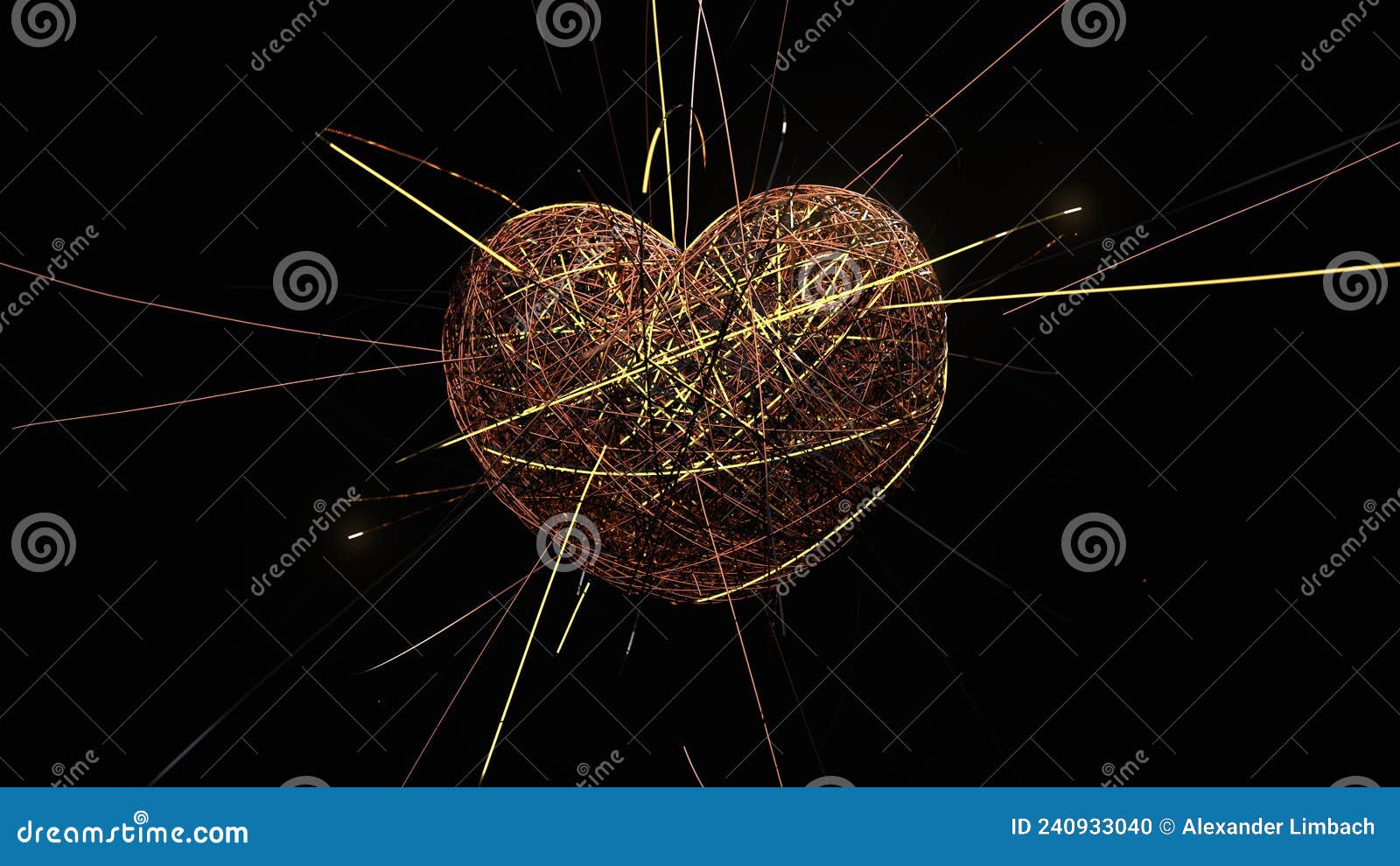 Golden Strings Heart Black Background Stock Illustration - Illustration ...