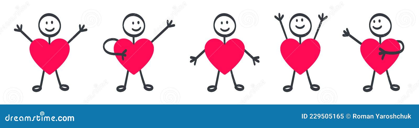 Heart Man Hand-drawn Character. Hearts with Emotions Stock Vector ...