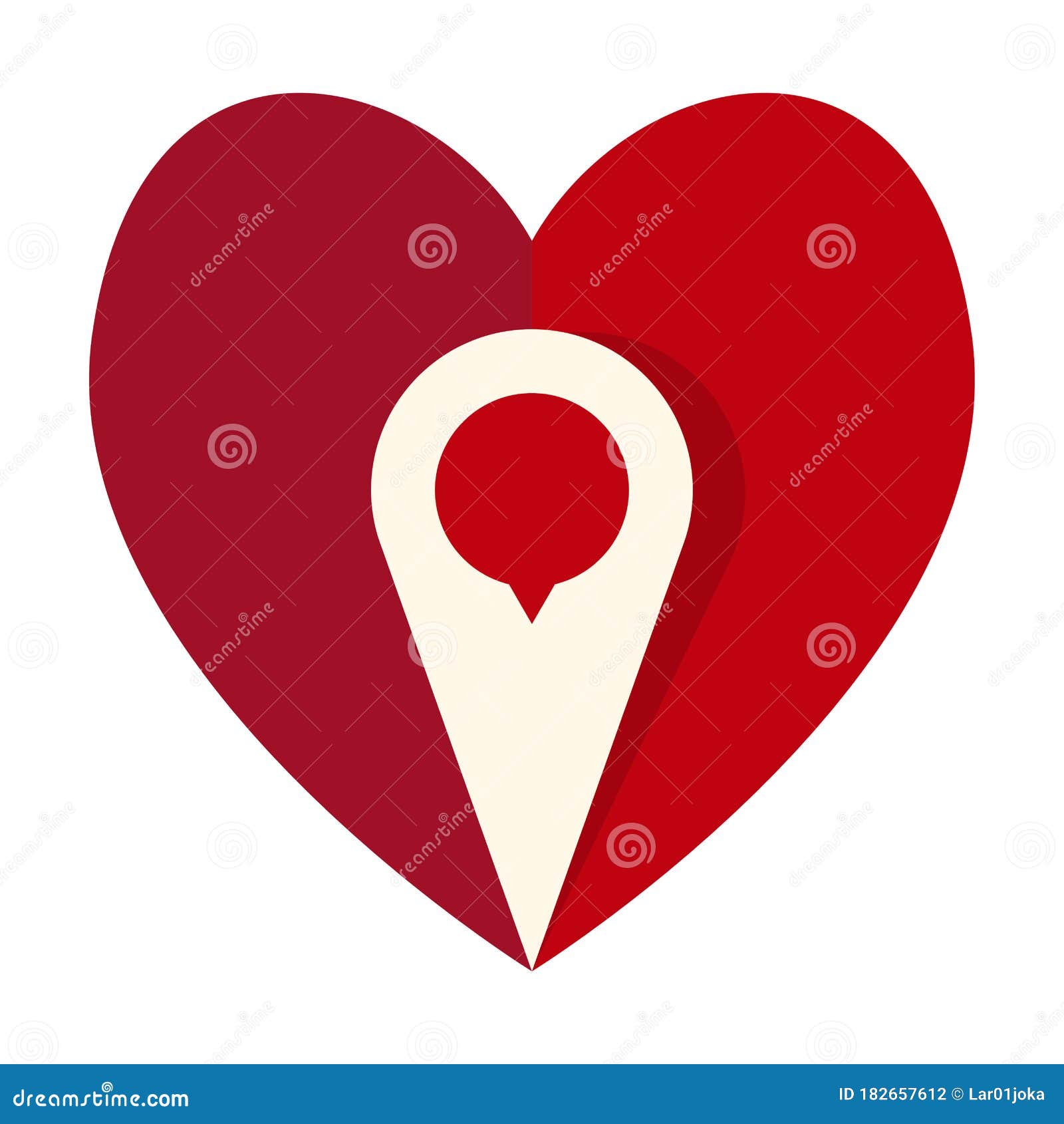 Heart with a map pin stock vector. Illustration of heart - 182657612