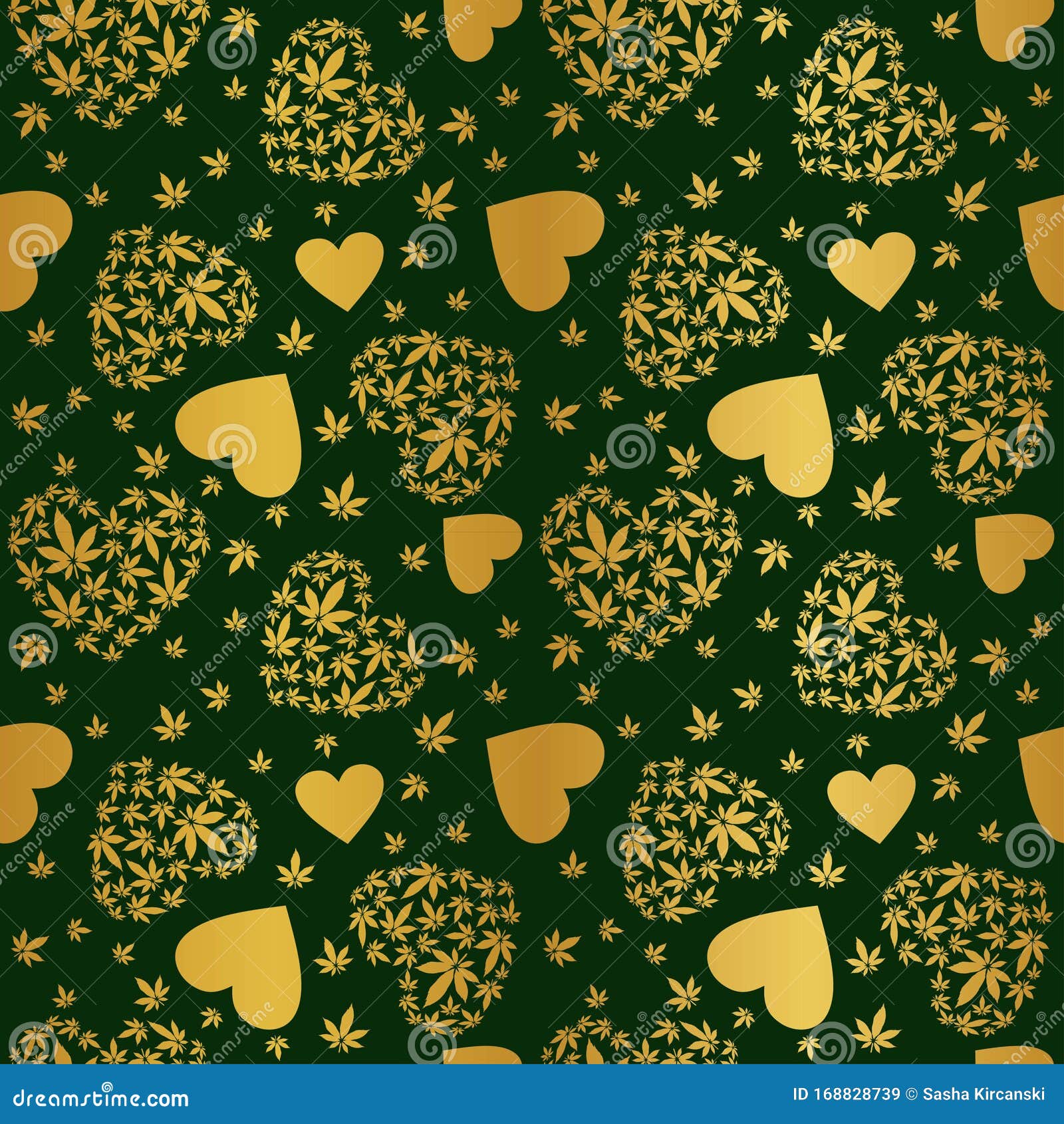 Heart with Marijuana Leaves Seamless Vector Pattern Stock Vector ...