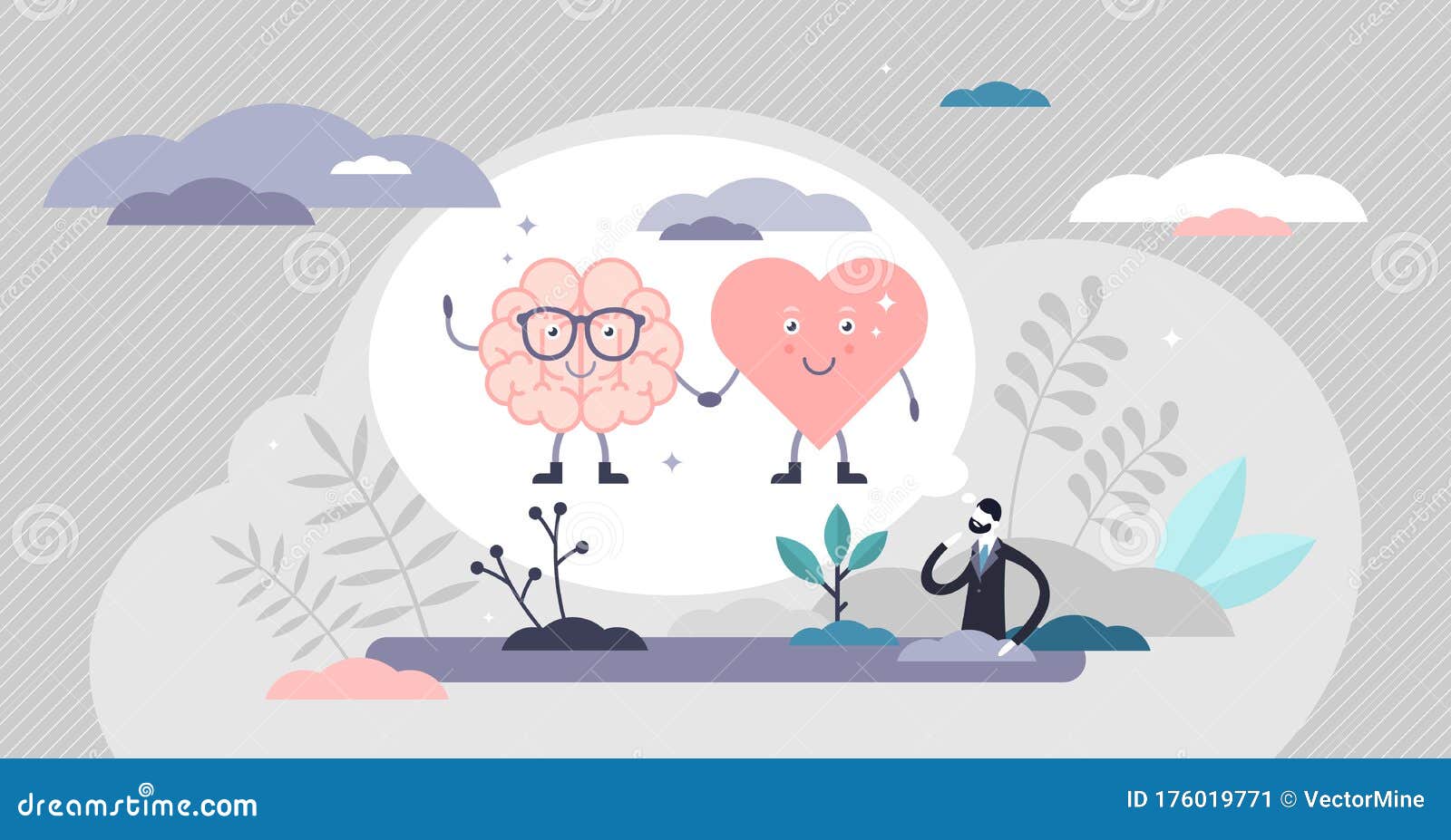 Heart Mind Connection Scene Vector Illustration Flat Tiny Persons ...