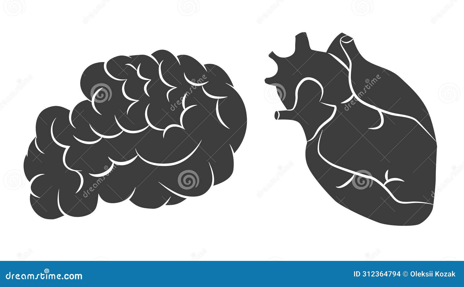 Heart and Mind. Mind and Heart Dark Icons Stock Vector - Illustration ...