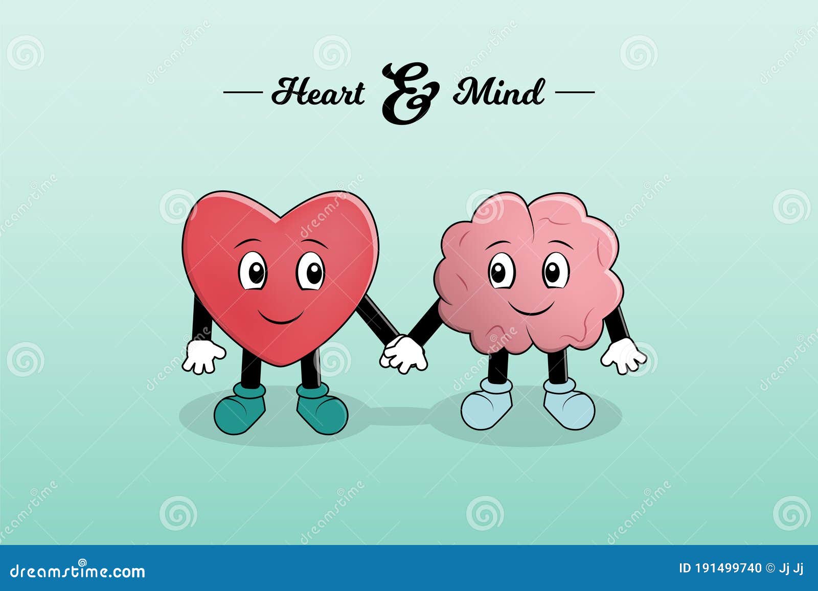 Heart And Mind Hold Their Hands And Look Each Other. Vector ...
