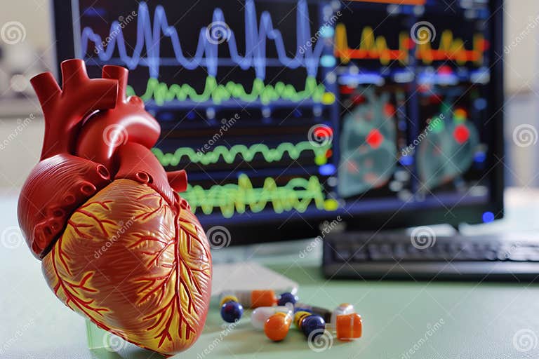 Heart Model in Front of a Computer with Ekg Data Stock Photo - Image of ...