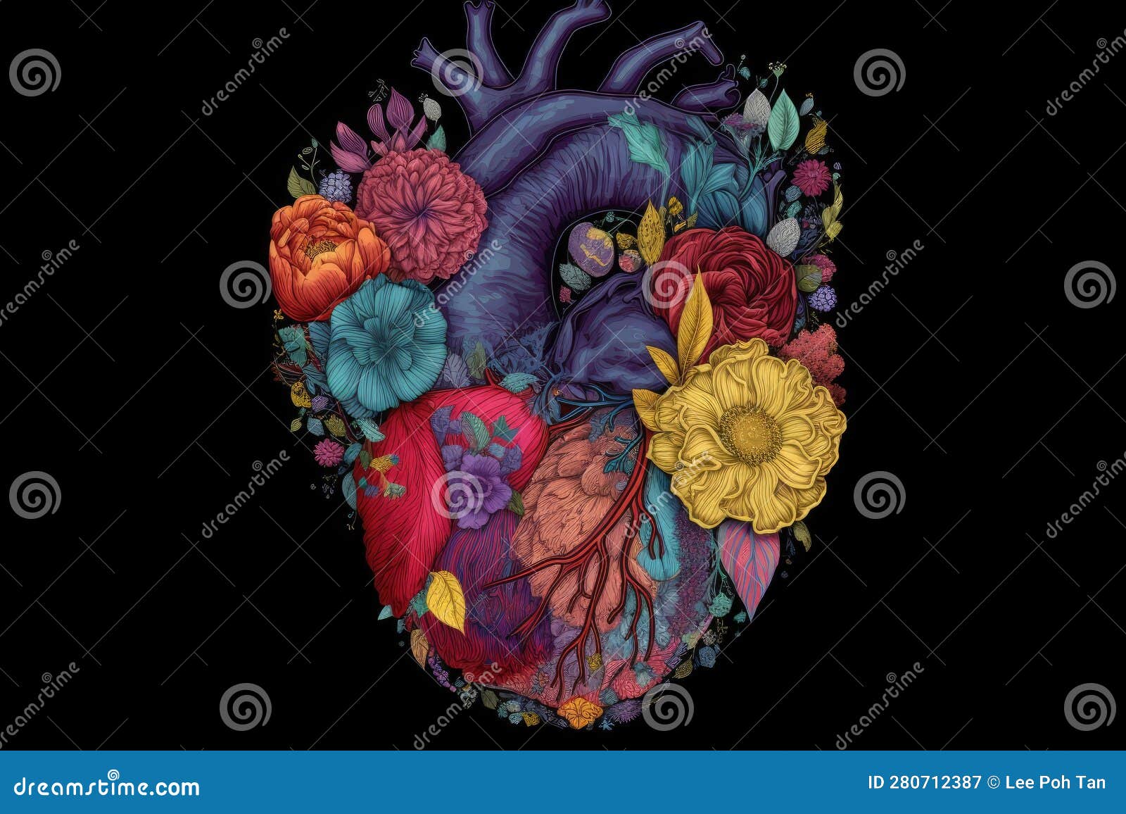 The Heart Model Grow with Flowers Stock Illustration - Illustration of ...