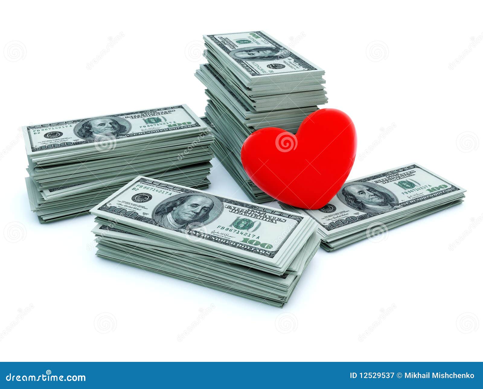 Heart with money stock illustration. Illustration of love - 12529537