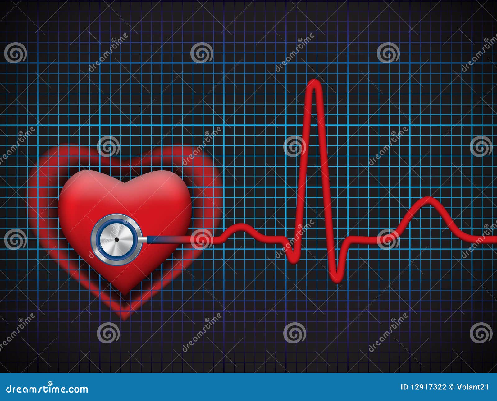 Normal Electrocardiogram, EKG, ECG With Heart In The Middle. Heartbeat ...