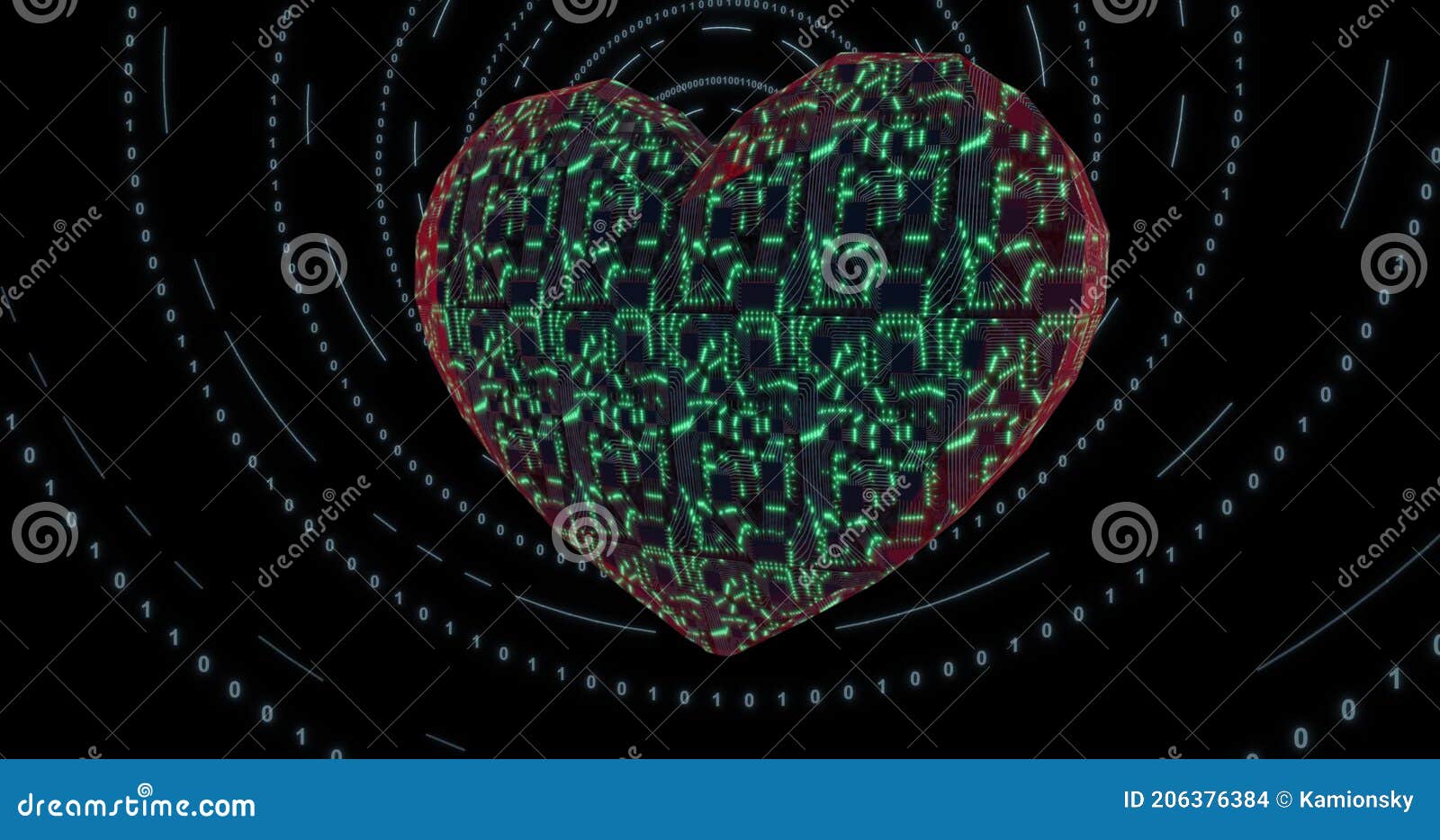 Heart with Mounting Board and Chips. Digital Neural Network. CPU Energy ...