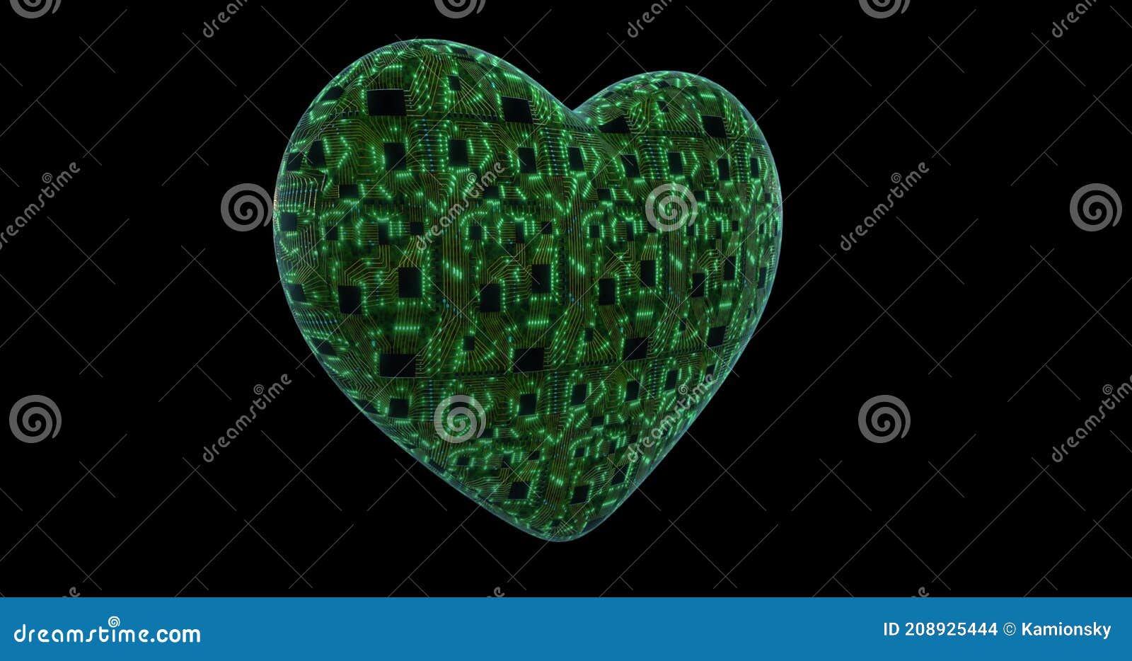 Heart with Mounting Board and Chips. Digital Neural Network. CPU Energy ...