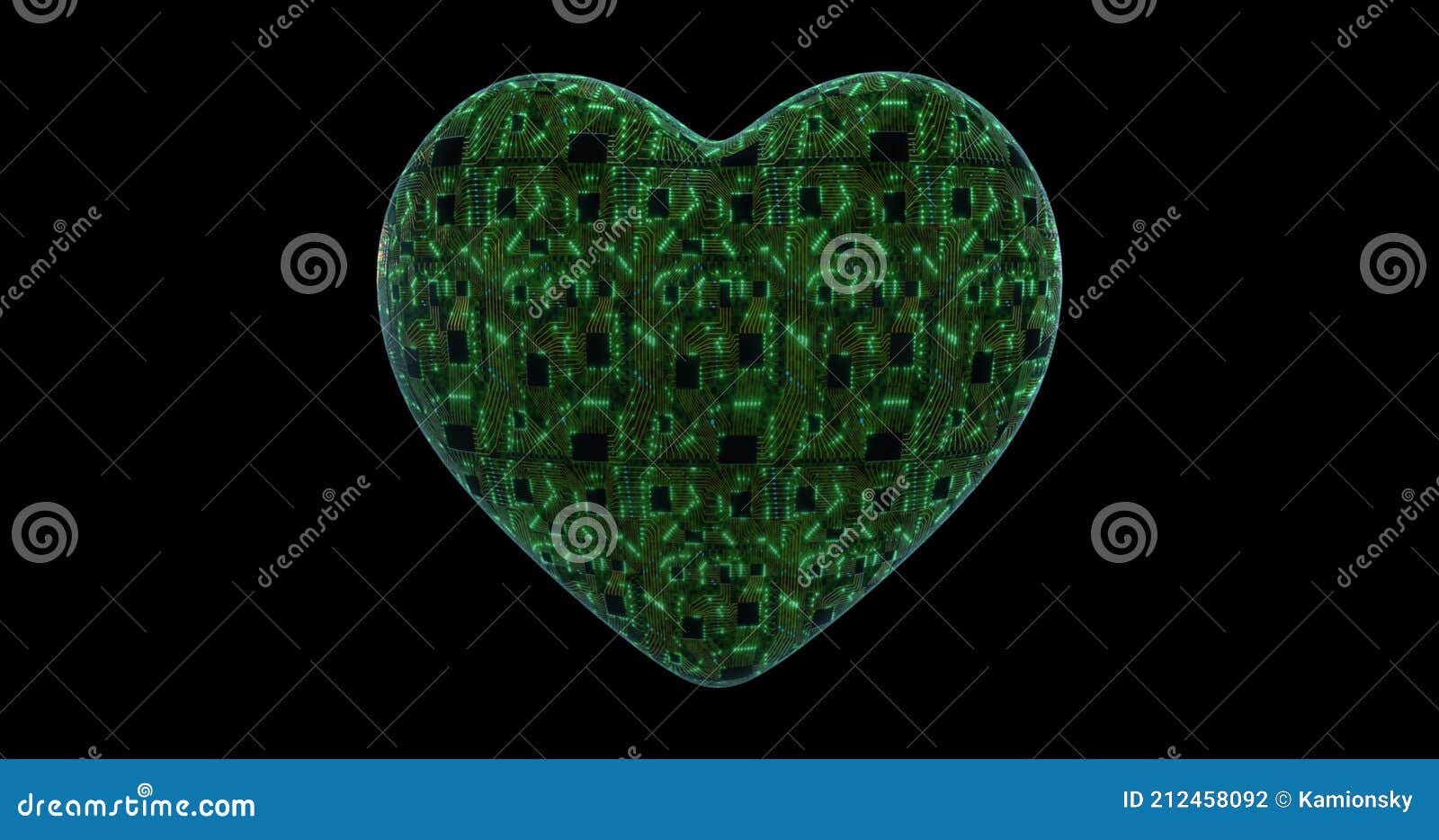 Heart with Mounting Board and Chips. Digital Neural Network. CPU Energy ...