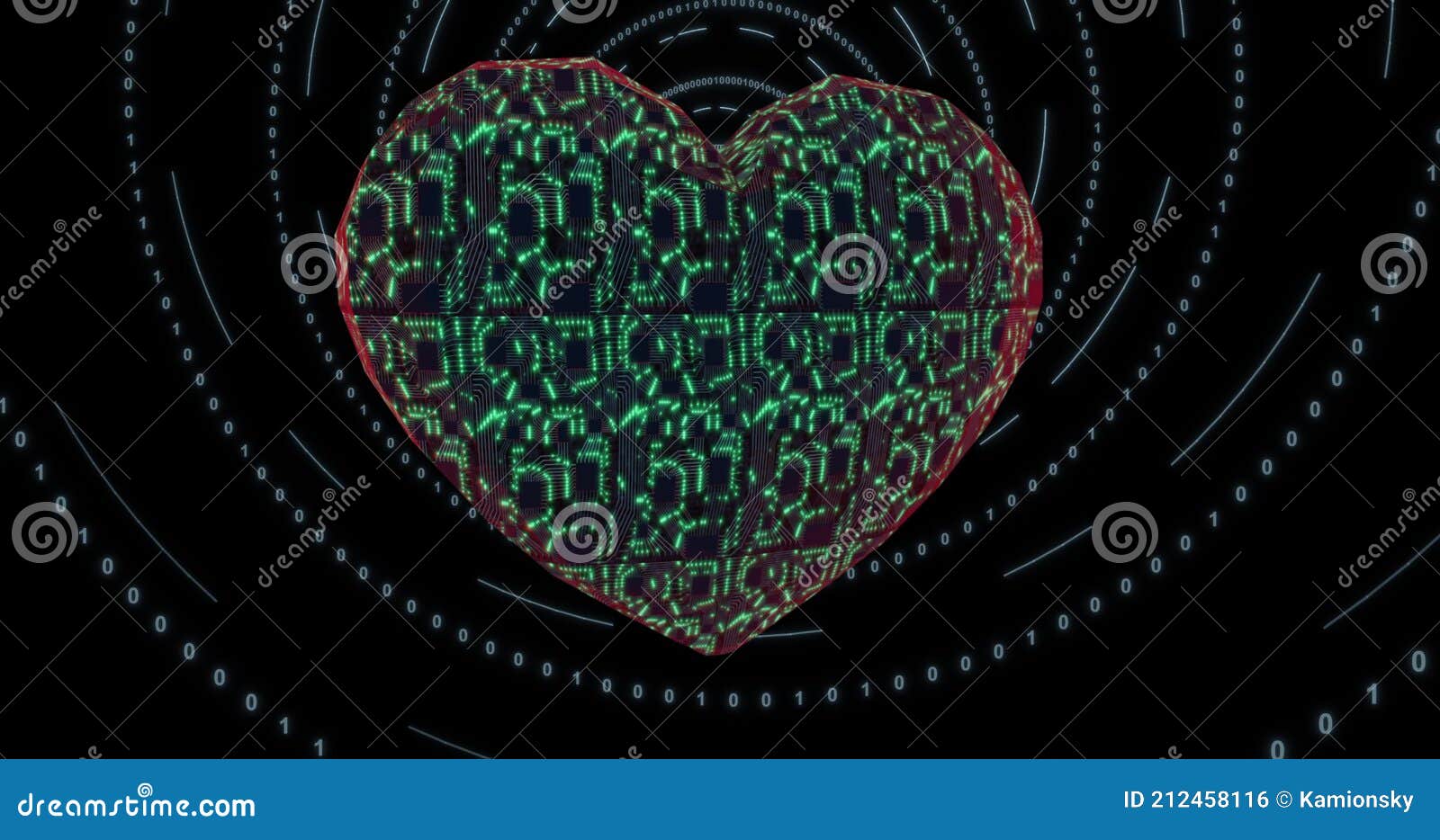 Heart with Mounting Board and Chips. Digital Neural Network. CPU Energy ...