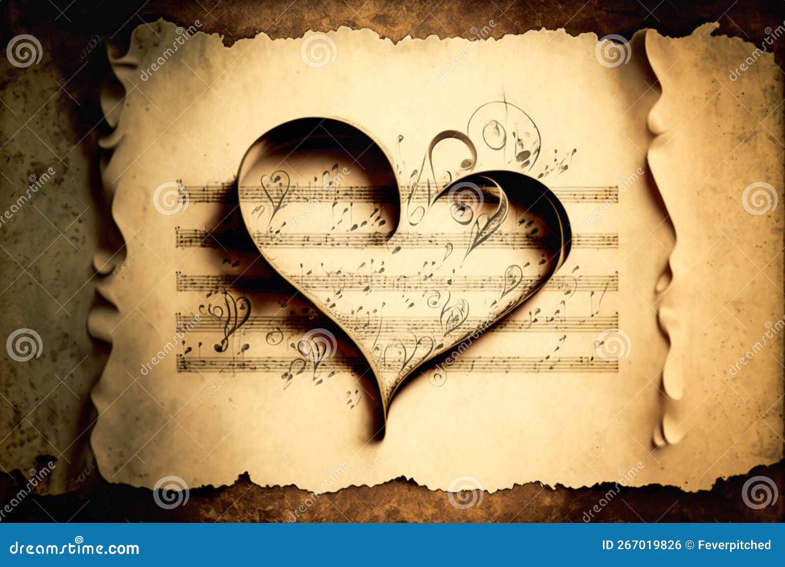 Beautiful LHeart and Music Parchment Paper - Generative AI Stock ...