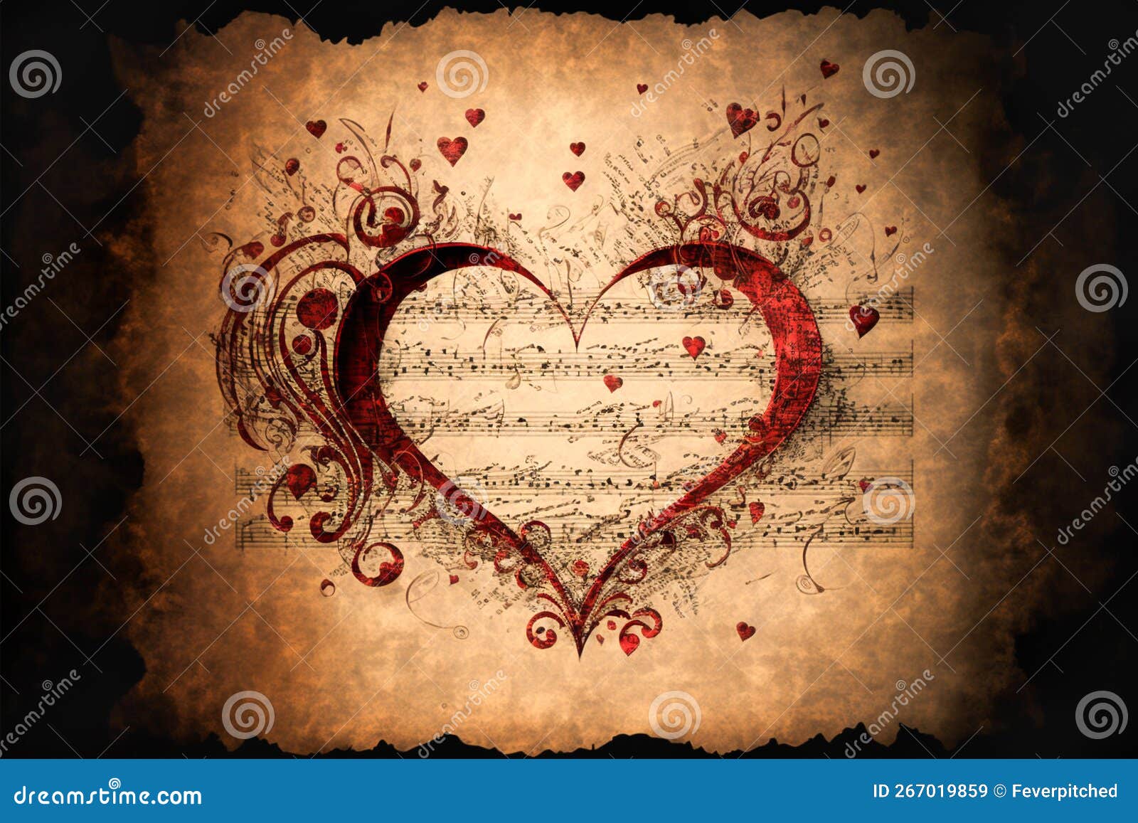 Beautiful Heart and Music Parchment Paper - Generative AI Stock ...