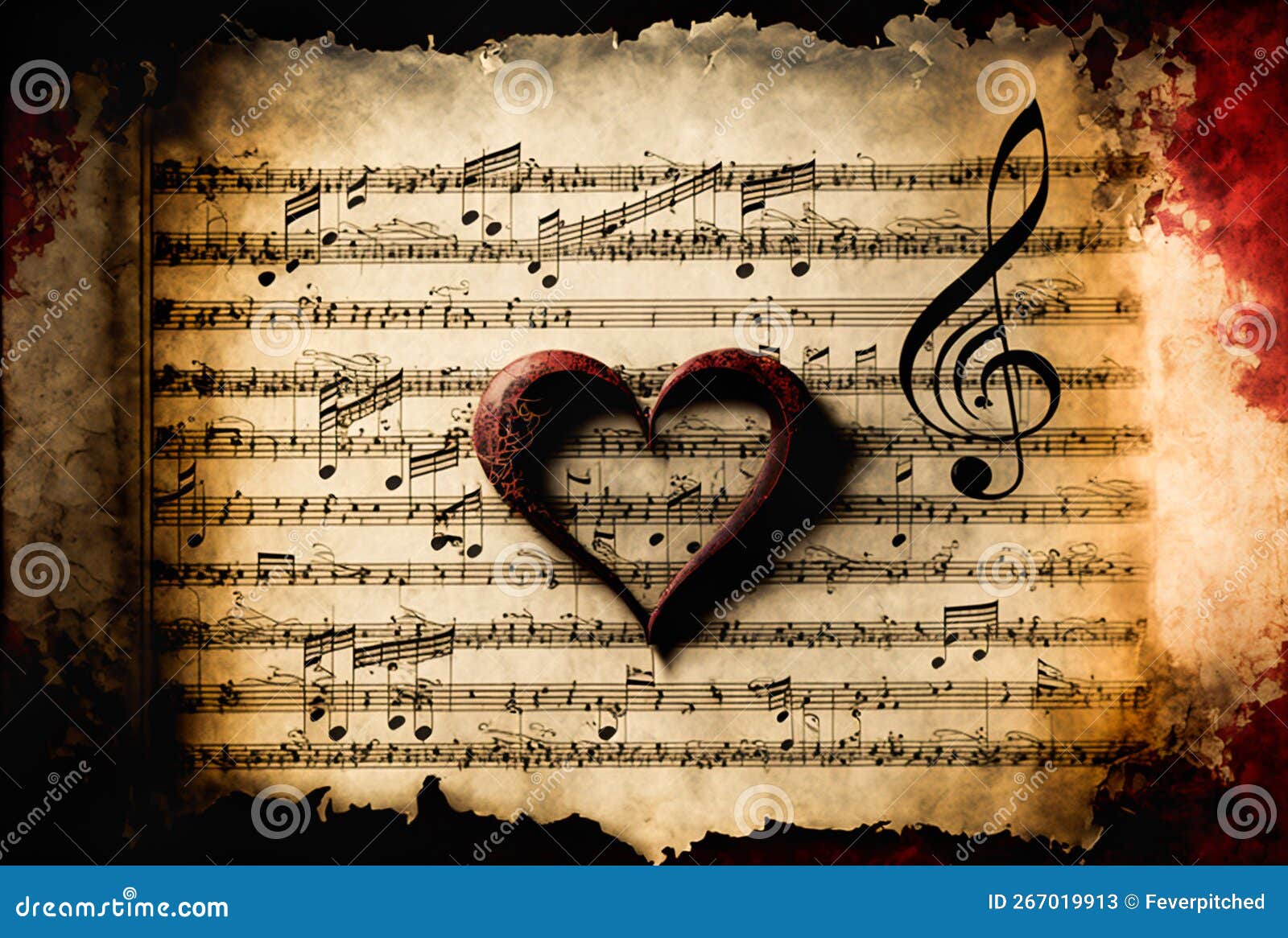 Heart on Antique Music Parchment Paper - Generative AI Stock ...
