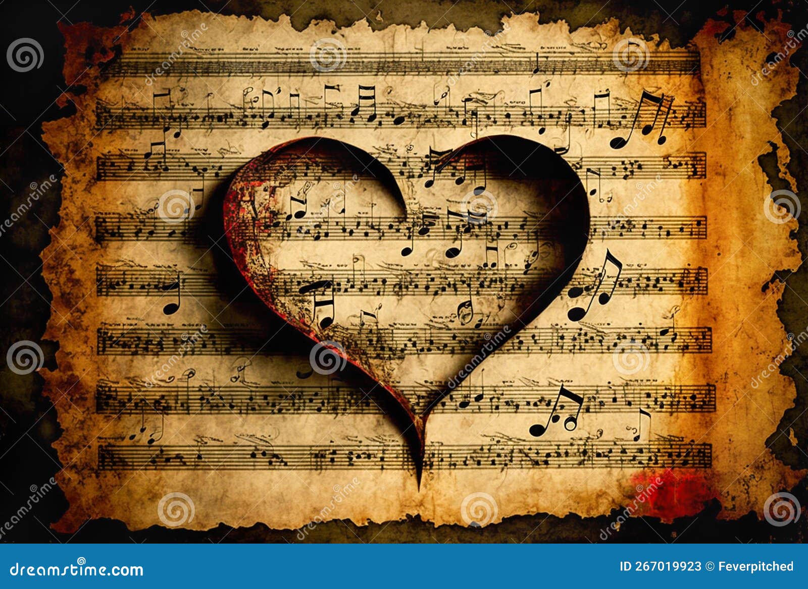 Aged Parchment Paper with Heart and Music - Generative AI Stock ...