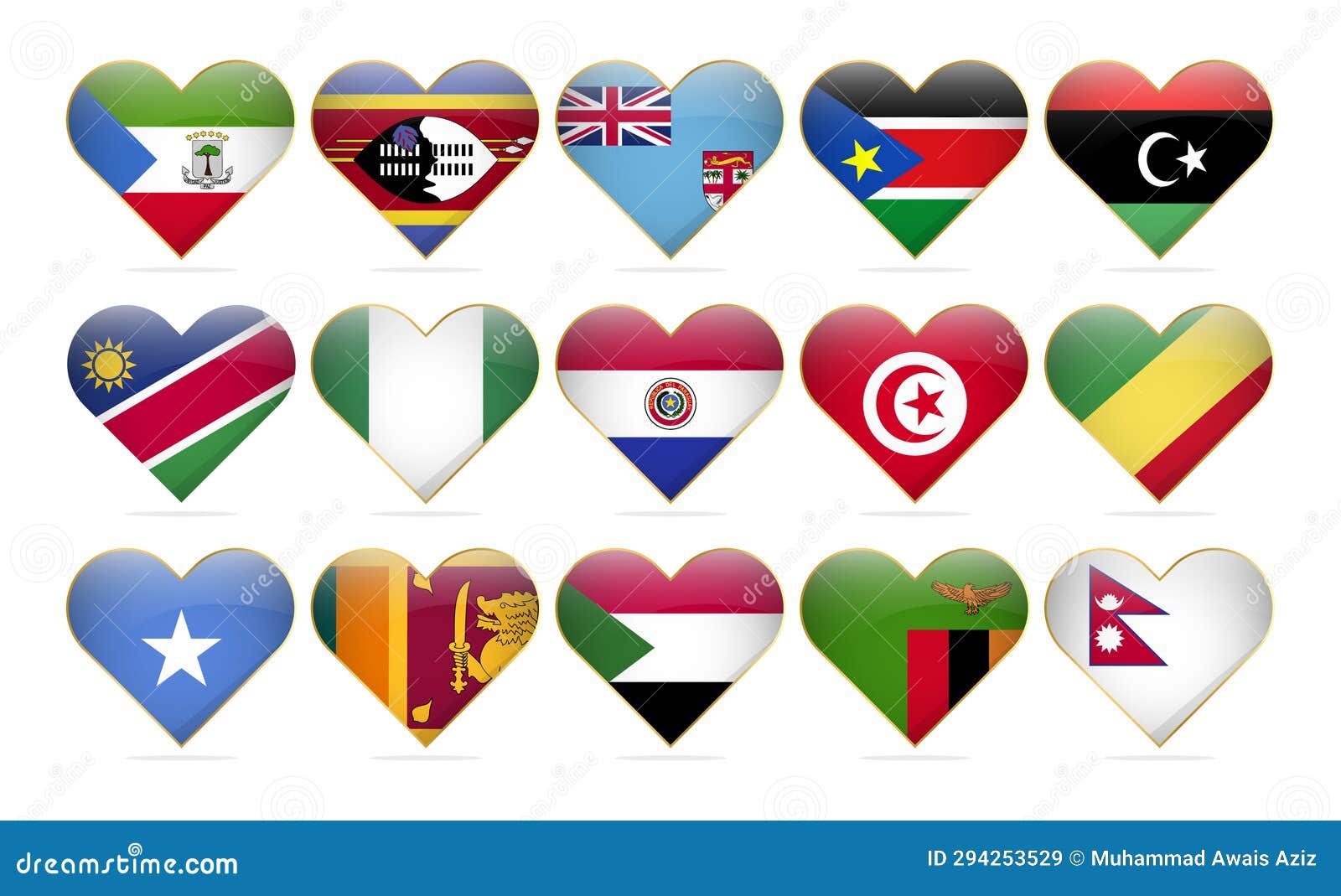 Heart National Flags of the World Design Template Realistic Stock ...