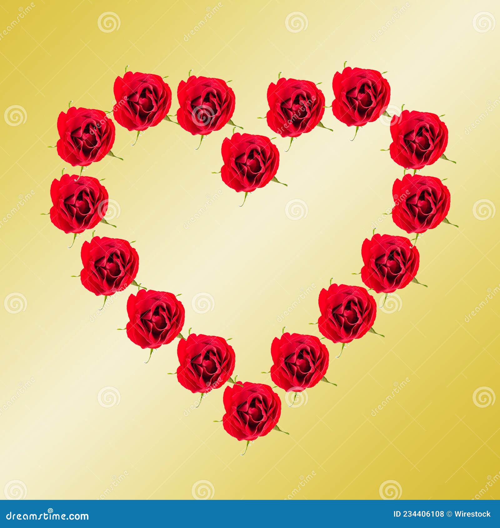 Heart with Natural Red Roses on a Yellow Background Stock Illustration ...