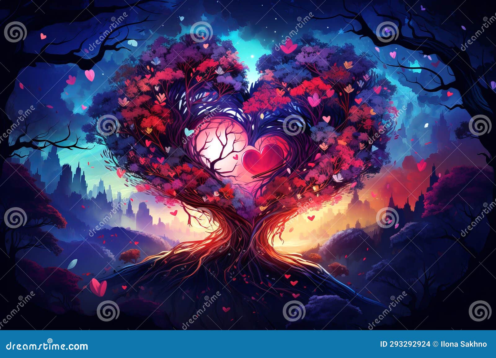 A Heart in the Night, with Trees Behind it Stock Illustration ...