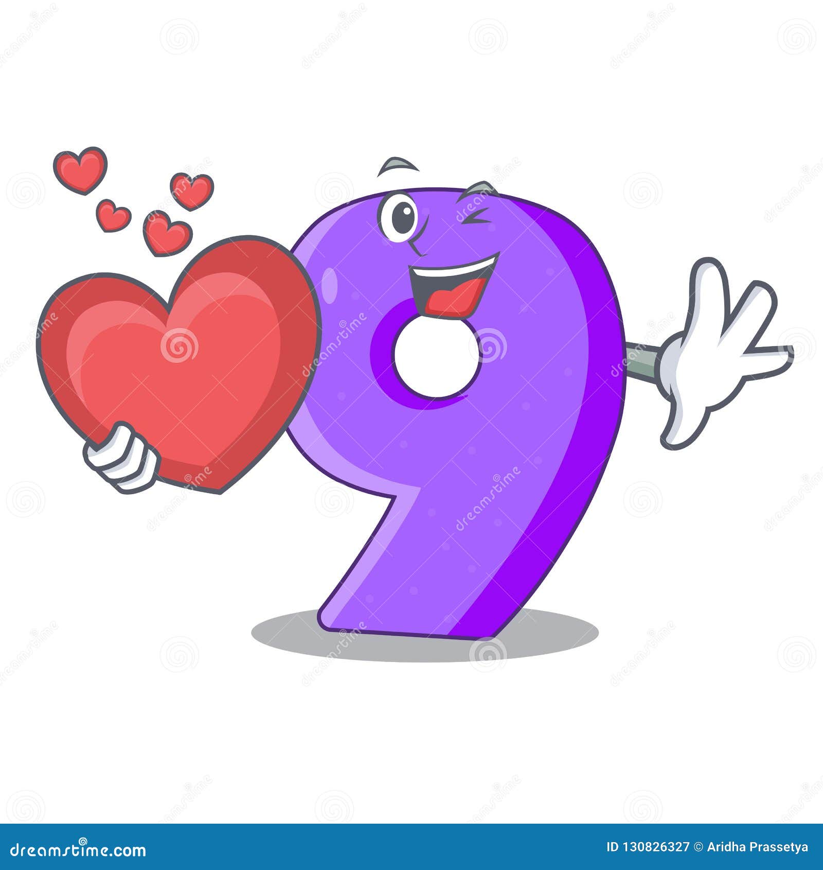 With Heart Number Nine Balloon Font Shaped Charcter Stock Vector ...