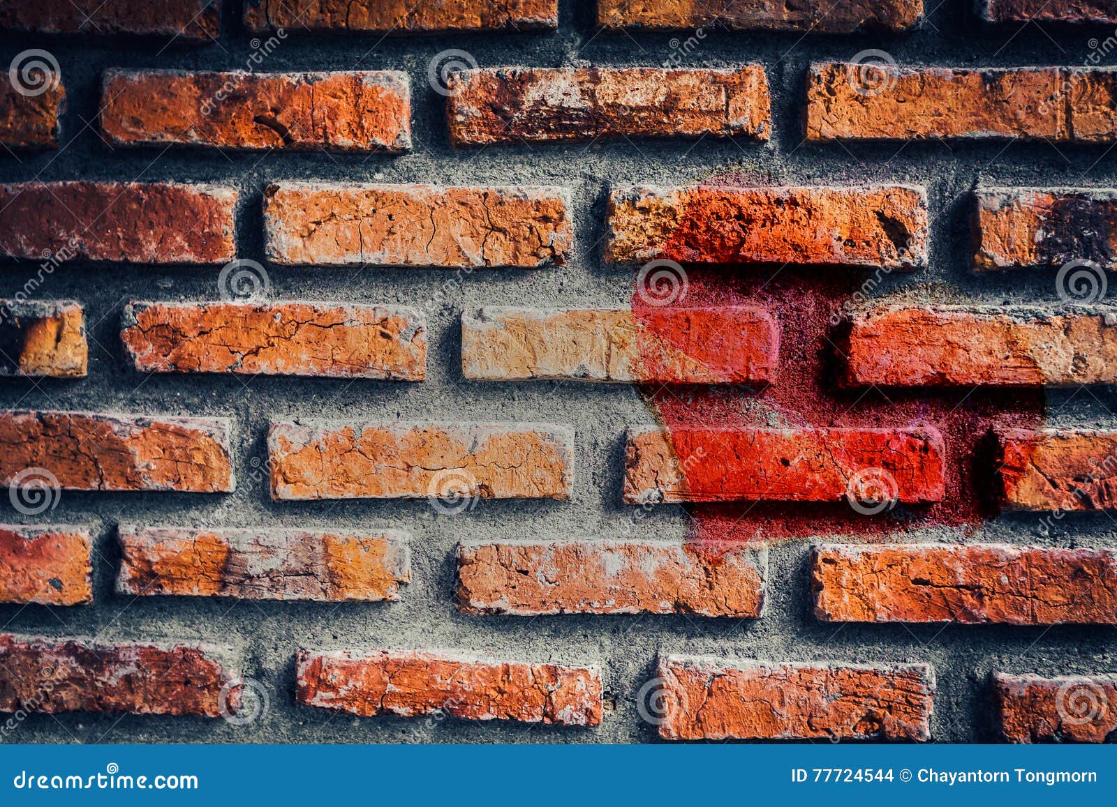 Heart on the Old Broken Brick Wall Stock Photo - Image of handpainted ...