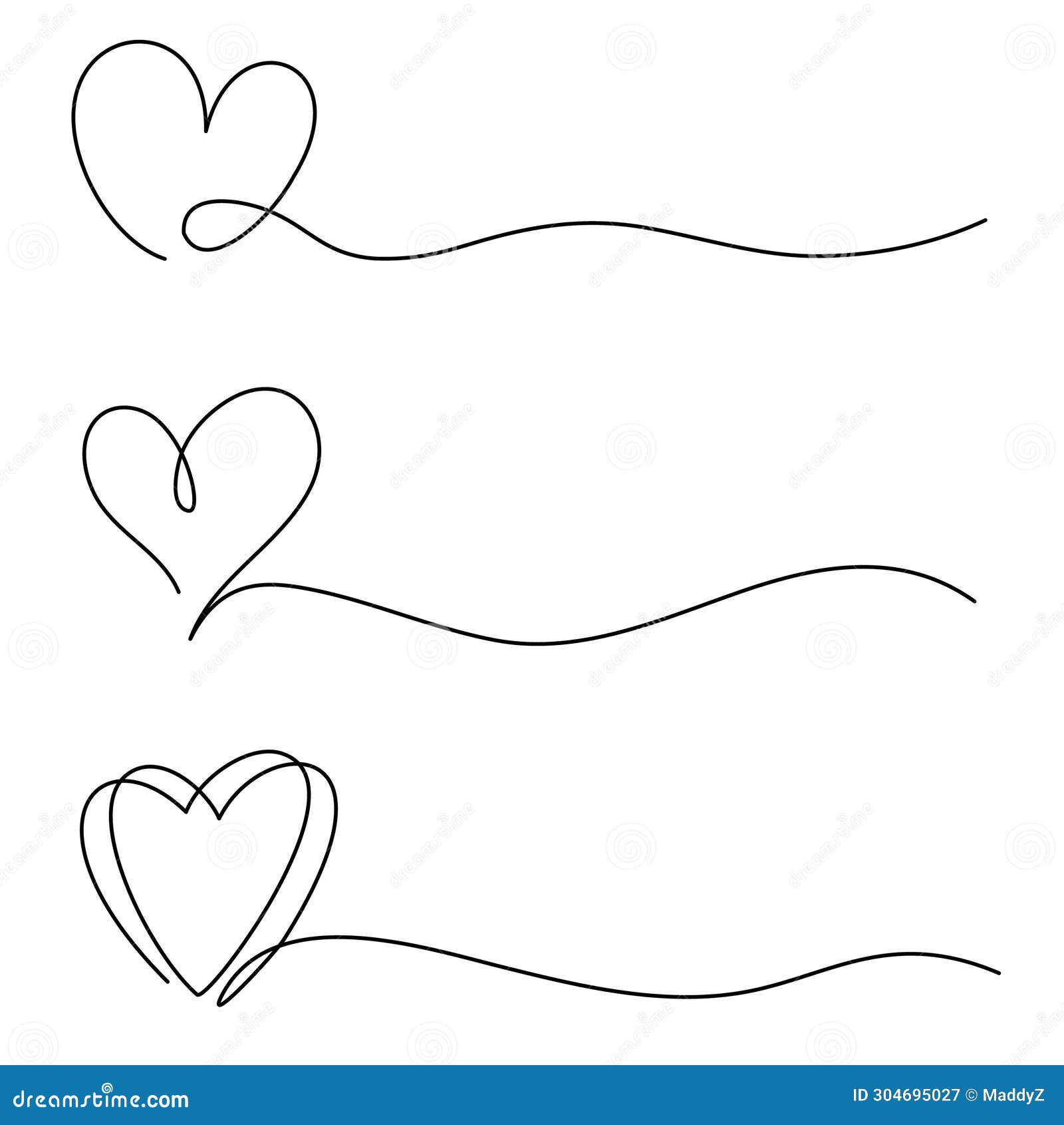 Heart One Line Drawing. Set of Doodle Vector Illustrations Stock ...