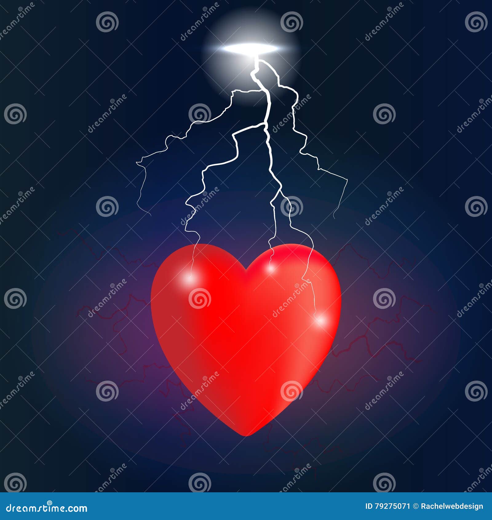 Heart in Pain Struck by Lightning Stock Illustration - Illustration of ...