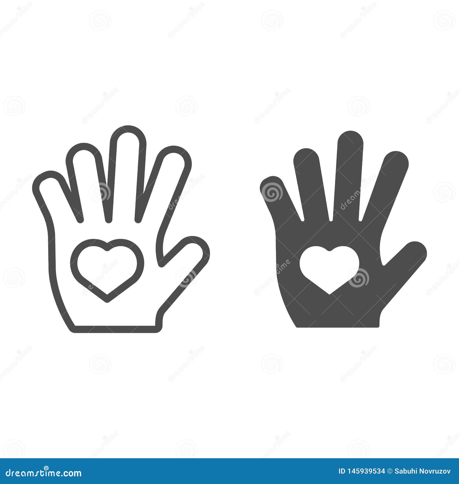 Heart In Palm Line And Glyph Icon Hand With Heart Vector Illustration