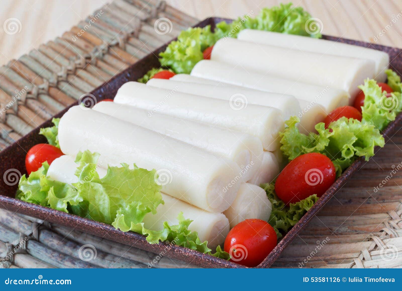 Heart of Palm (palmito) with Cherry Tomato on Plate Stock Photo - Image ...