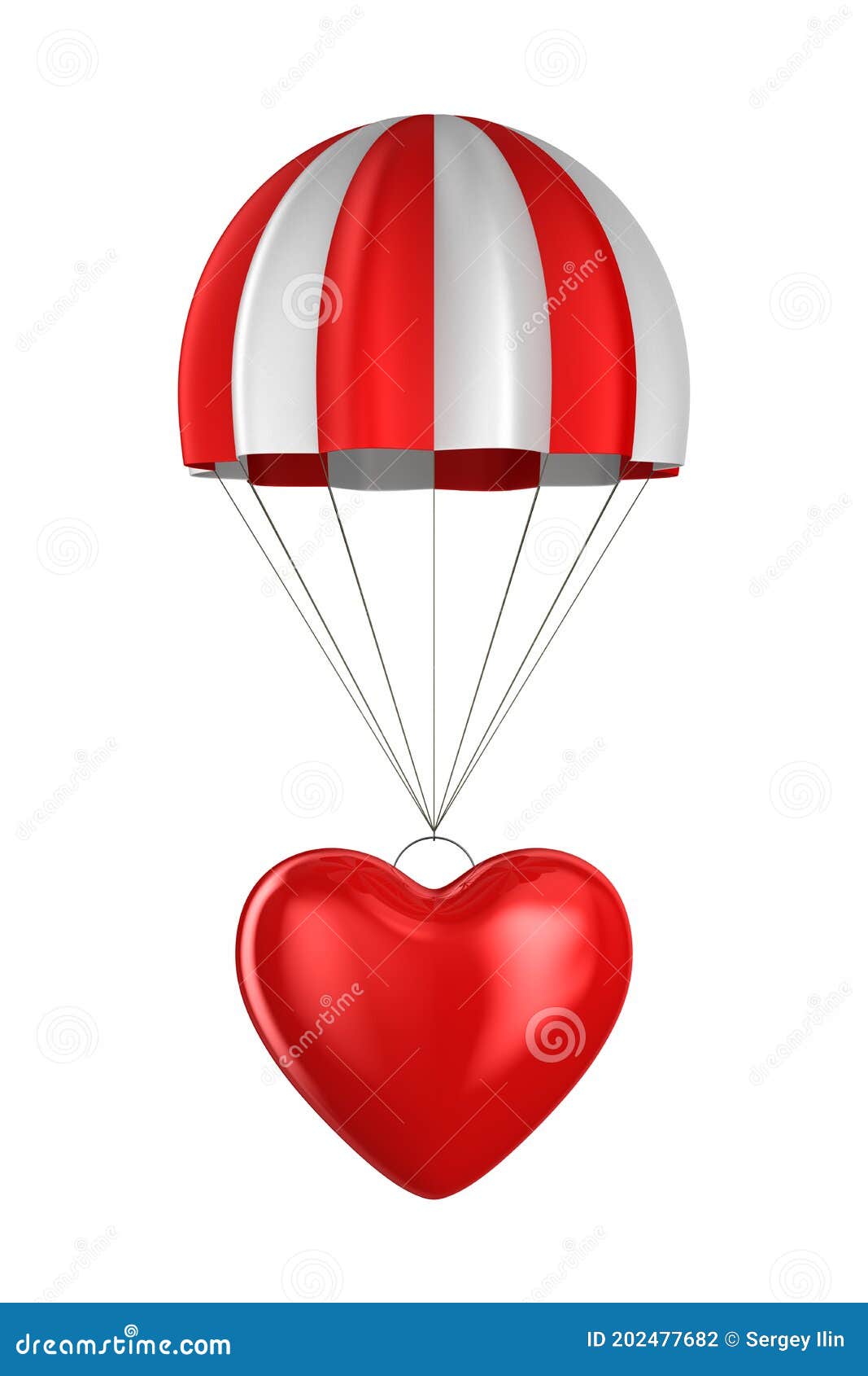 Heart and Parachute on White Background. Isolated 3D Illustration Stock ...