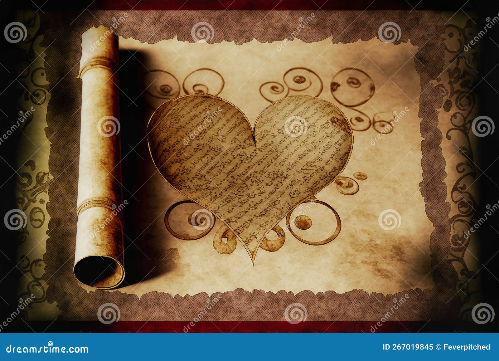 Antique Heart on Parchment Paper - Generative AI Stock Image - Image of ...