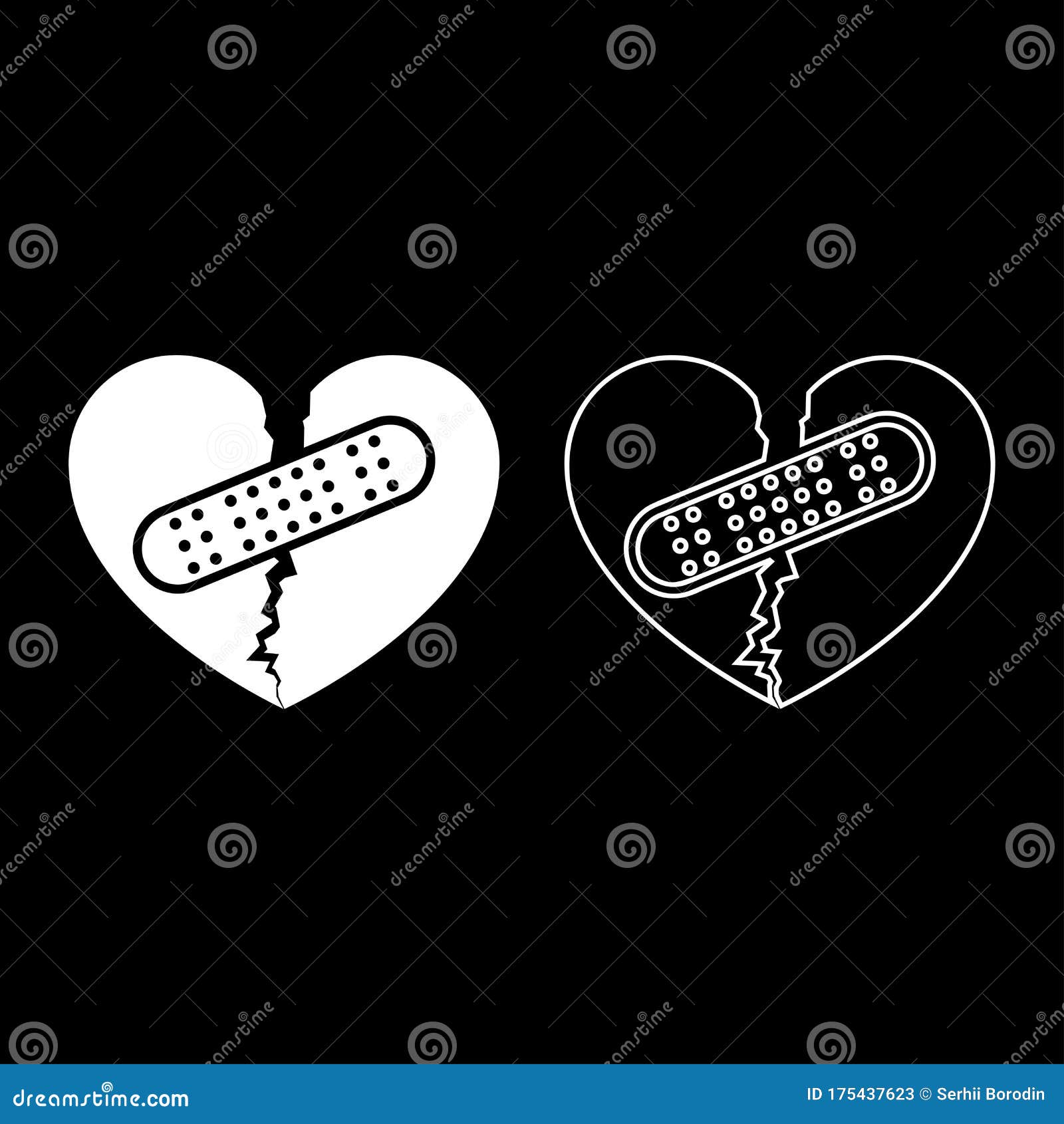 Heart with Patch Connecting Two Halves Icon Outline Set White Color ...