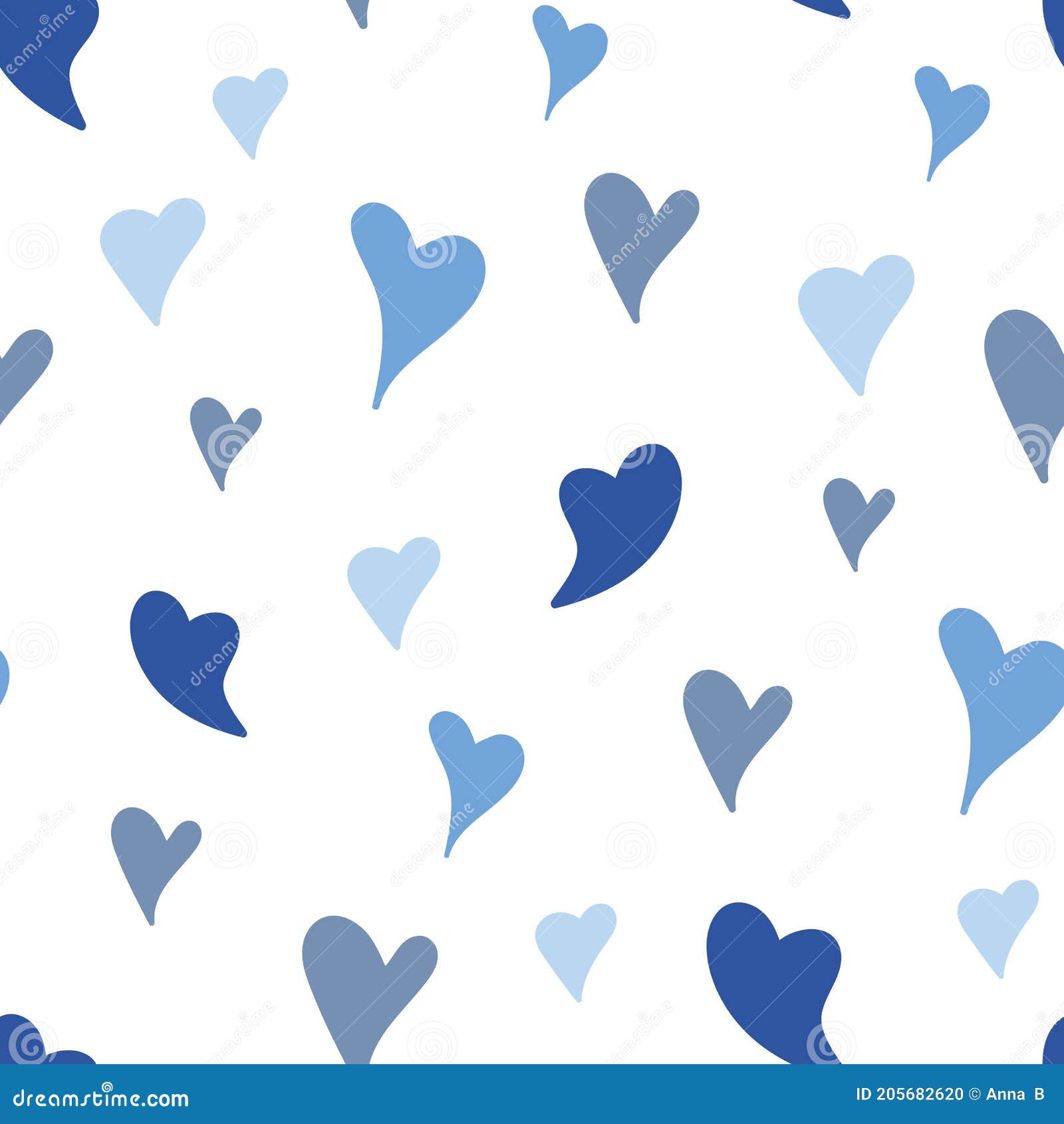 Heart Pattern Design, Cute Vector Seamless Repeat of Hand Drawn Blue ...