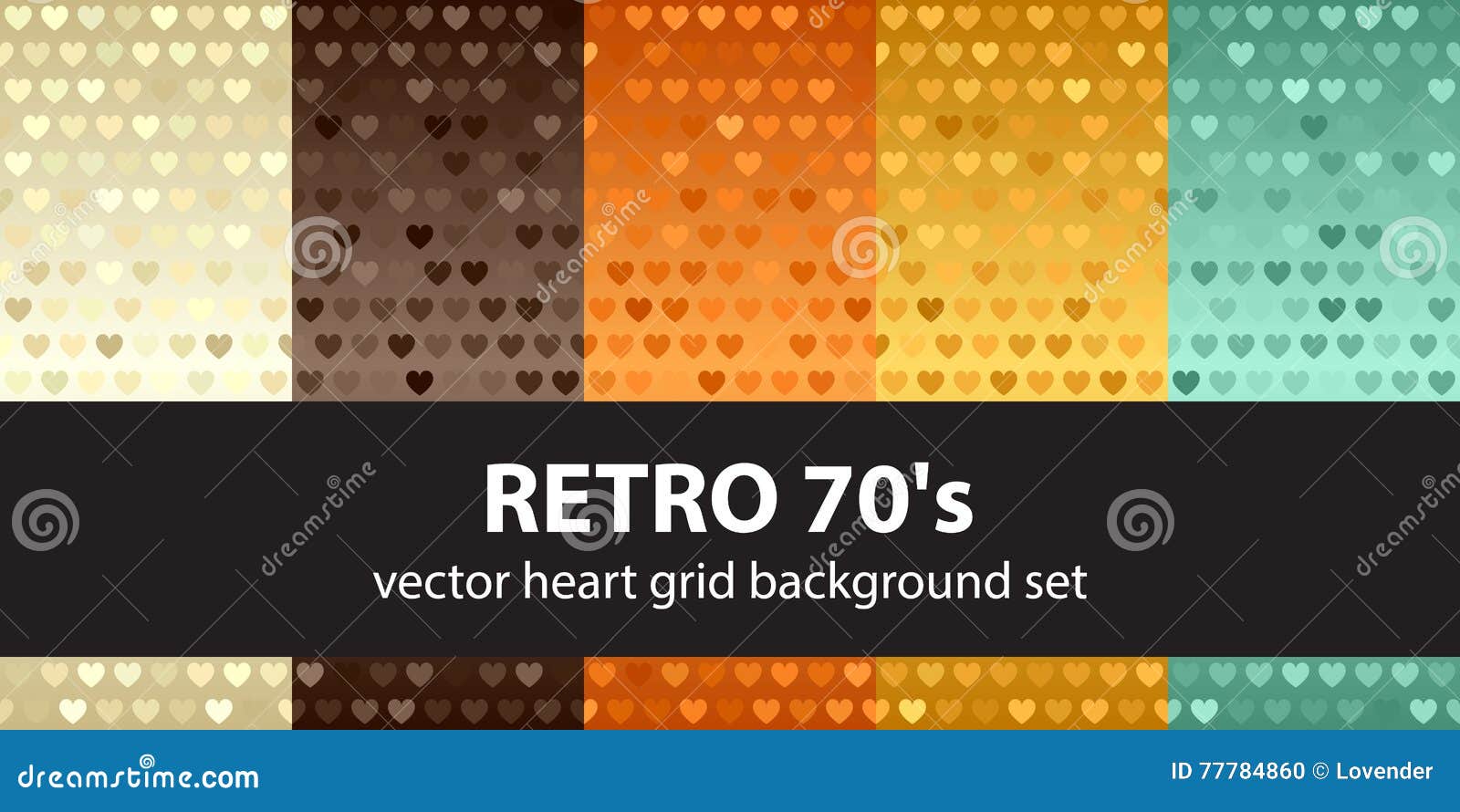 Heart Pattern Set Retro 70s. Vector Seamless Backgrounds Stock Vector ...
