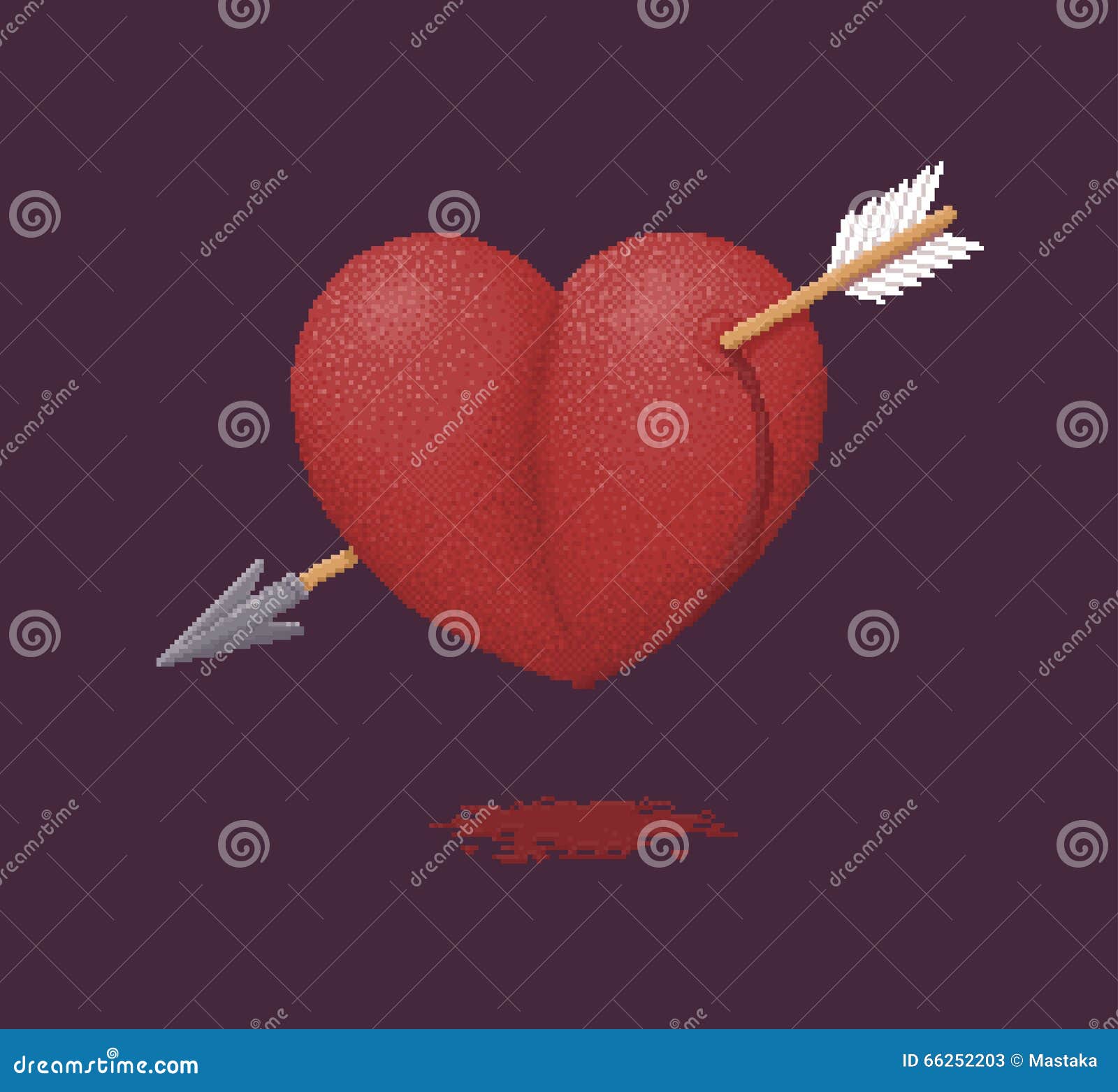 Heart Pierced By An Arrow - Pixel Art Illustration Cartoon Vector ...